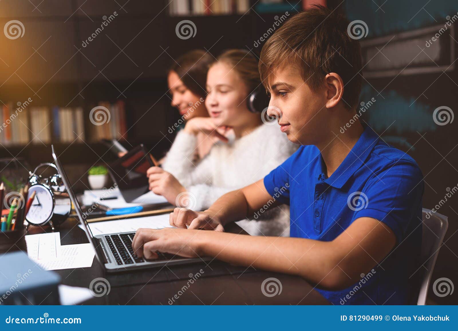 Concentrated Boy Typing on His Laptop Stock Image - Image of happy ...