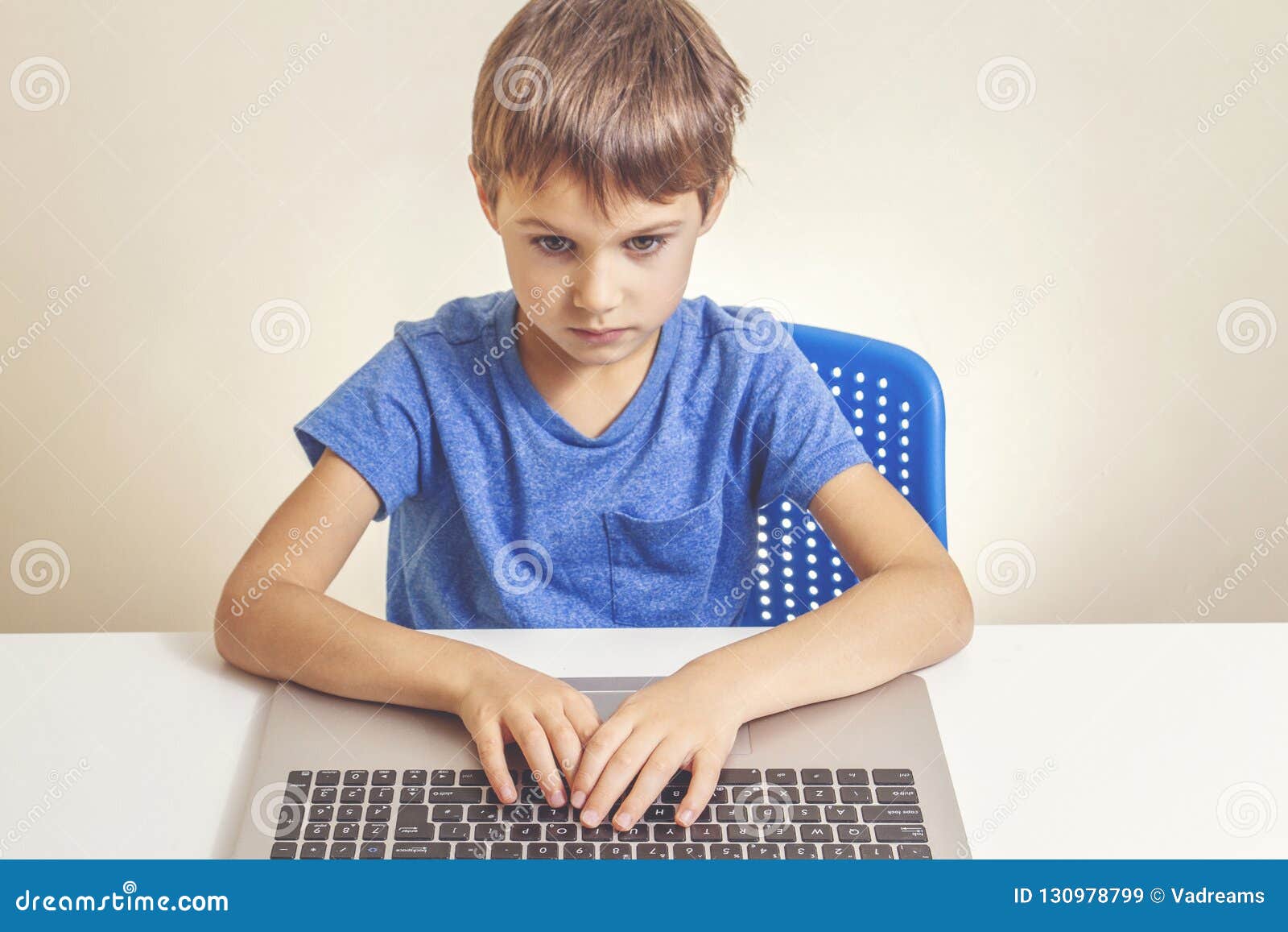 Concentrated Boy Typing on Laptop Computer Stock Image - Image of ...