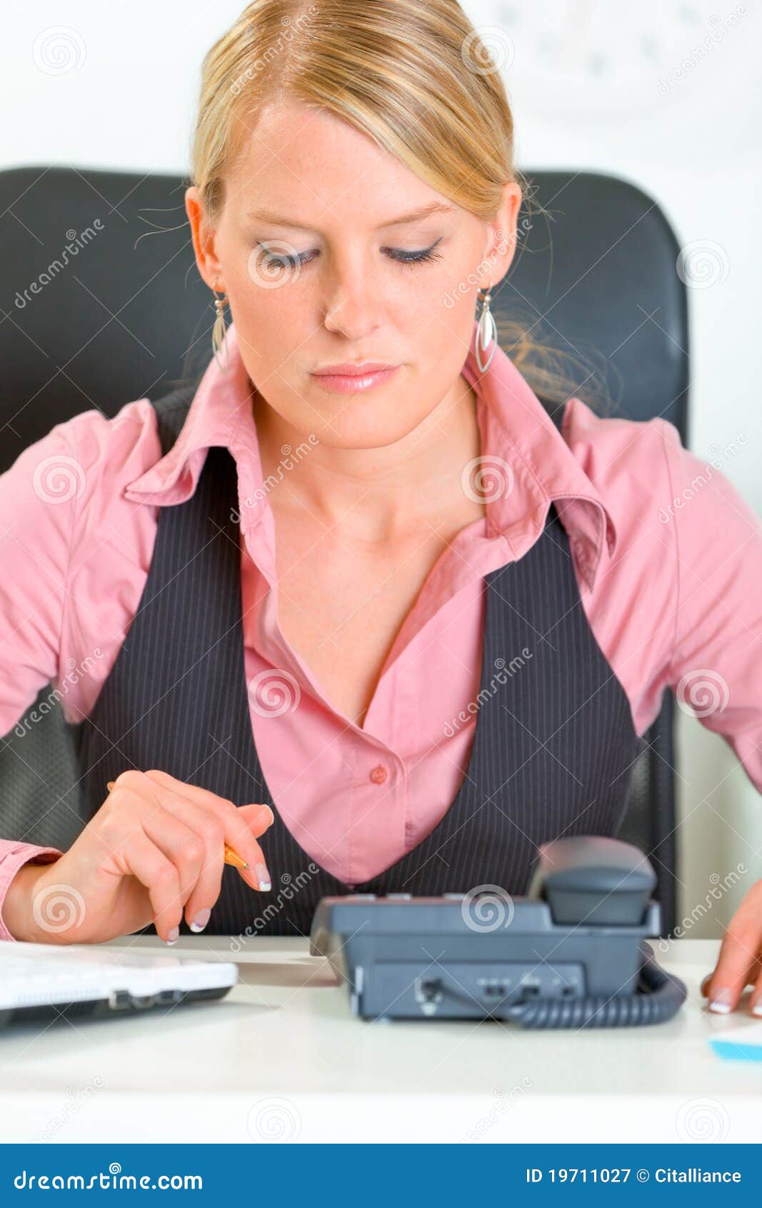 Concentrated Business Woman Expecting Phone Call Stock Image - Image of ...