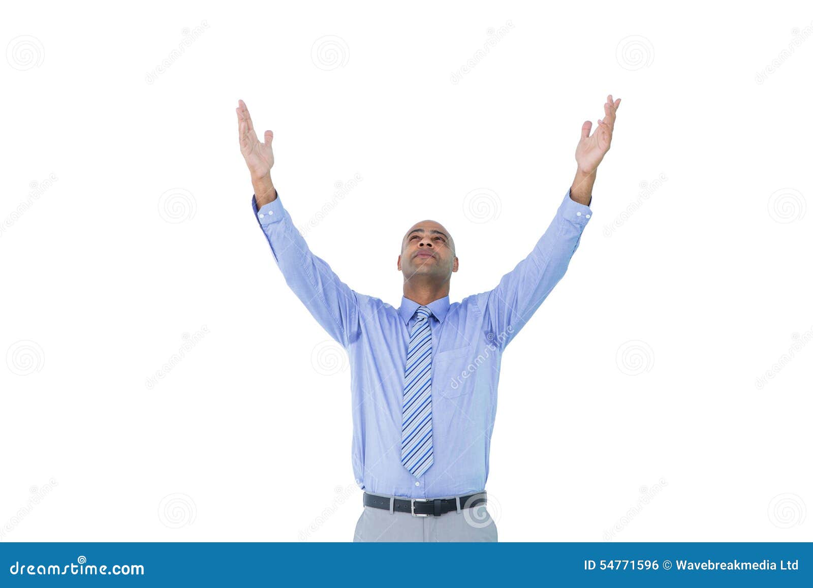 A Concentrated Businessman with Arms Up Stock Photo - Image of career ...