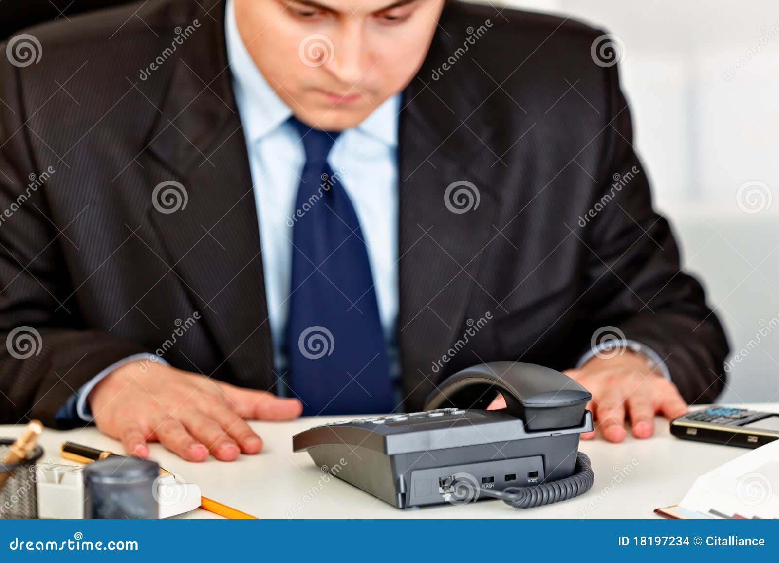 Concentrated Businessman Expecting Phone Call Stock Photo - Image of ...