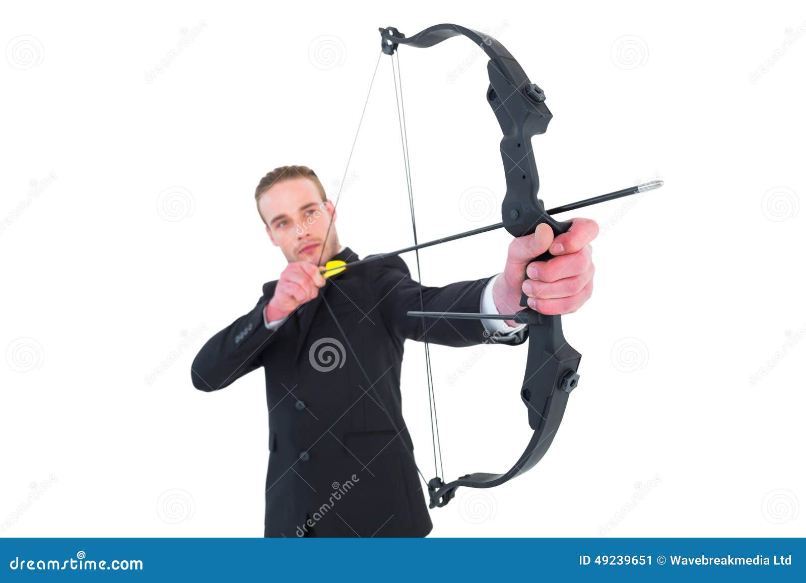 Boy With Bow And Arrow Concentrated On Target. Kid Stared At Target ...