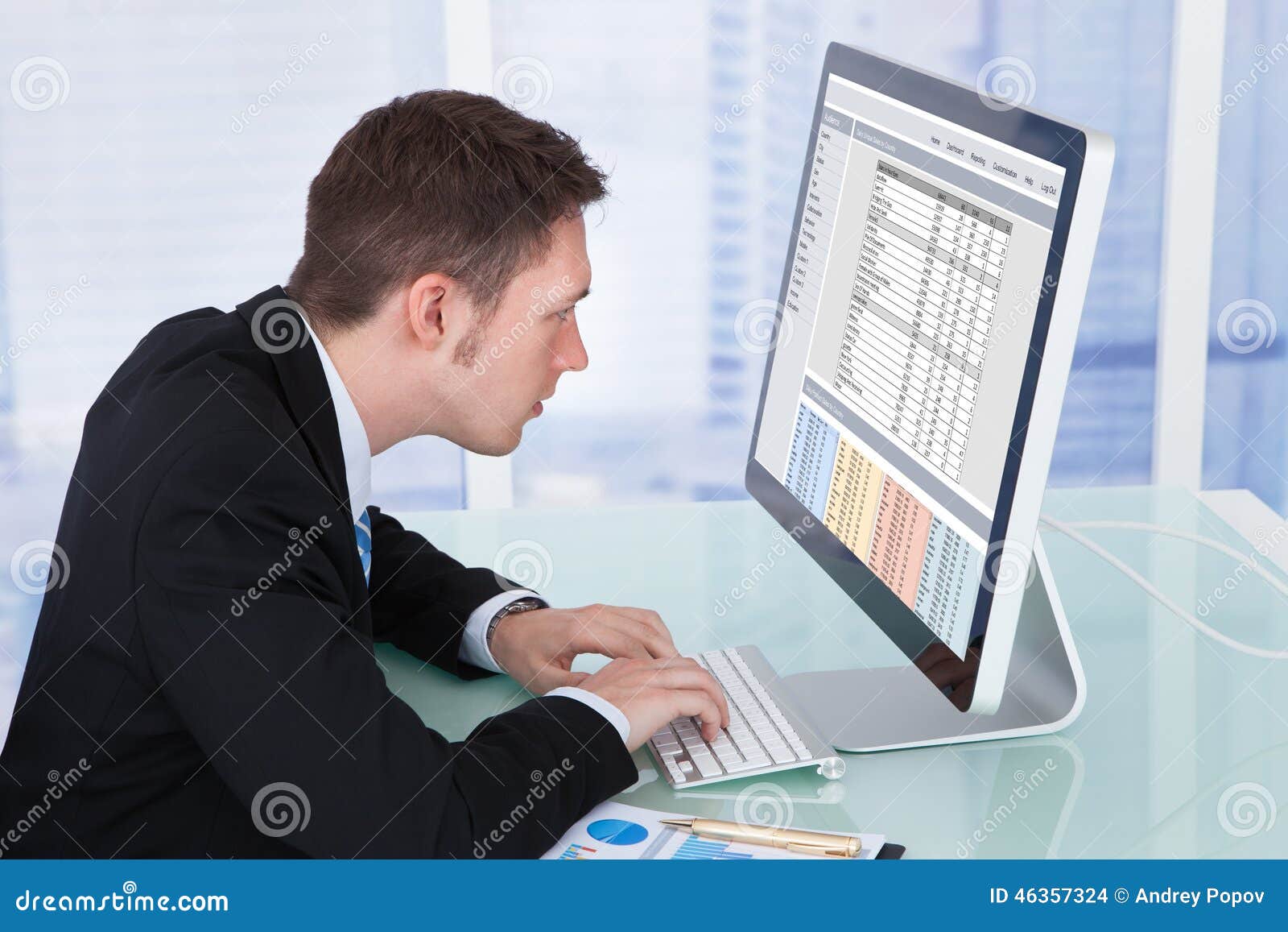 Concentrated Businessman Working on Computer in Office Stock Photo ...