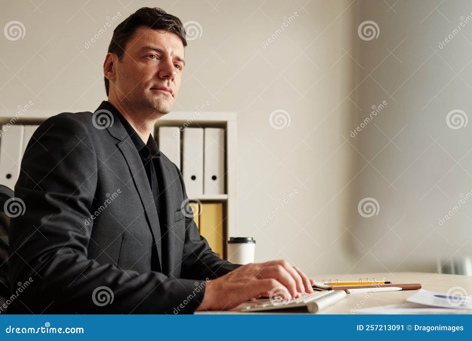 Concentrated Businessman Working on Computer Stock Image - Image of ...