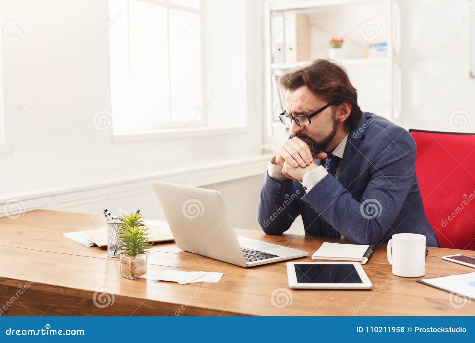 Concentrated Businessman Working with Laptop Stock Photo - Image of ...