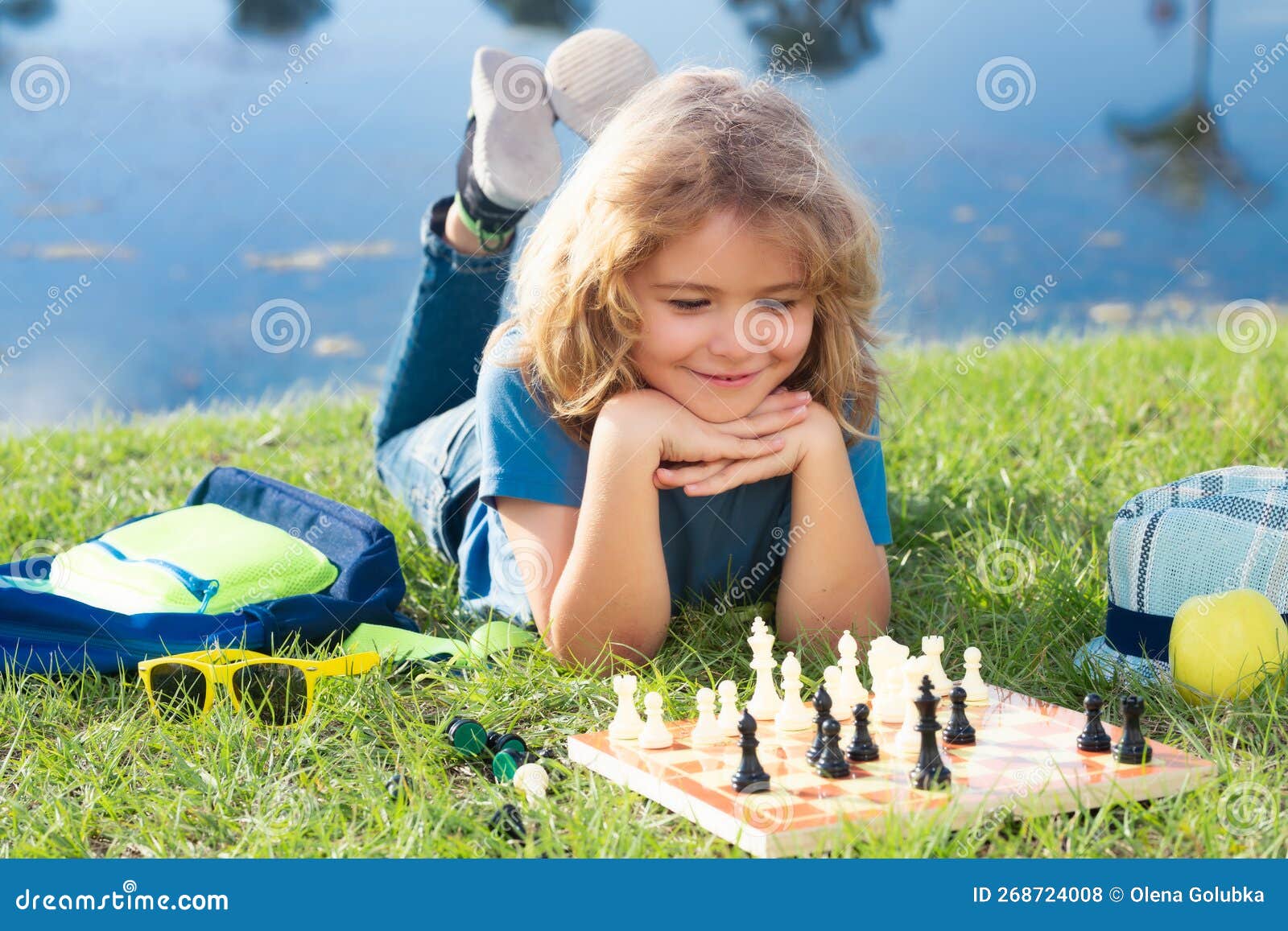 Concentrated Child Boy Developing Chess Strategy, Playing Board Game in ...