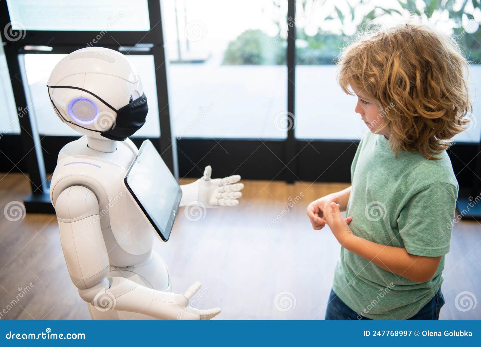 Concentrated Child Interact with Robot Artificial Intelligence ...