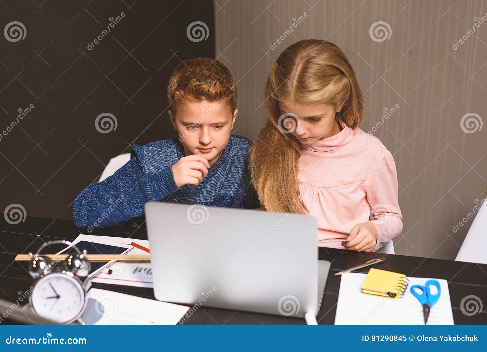 Concentrated Children are Carefully Studying Stock Image - Image of ...