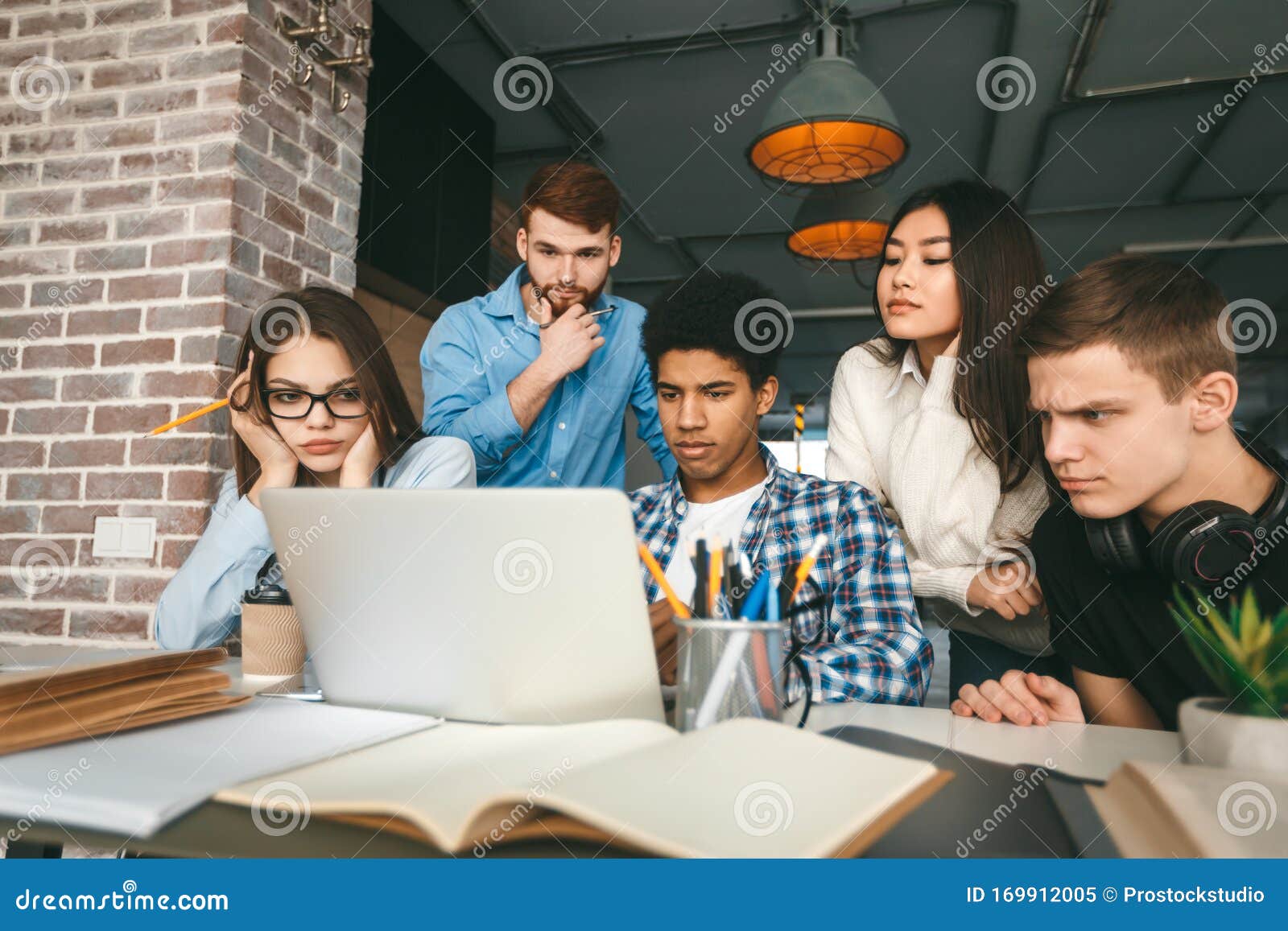 Concentrated Classmates Doing Their Project at Library Together Stock ...