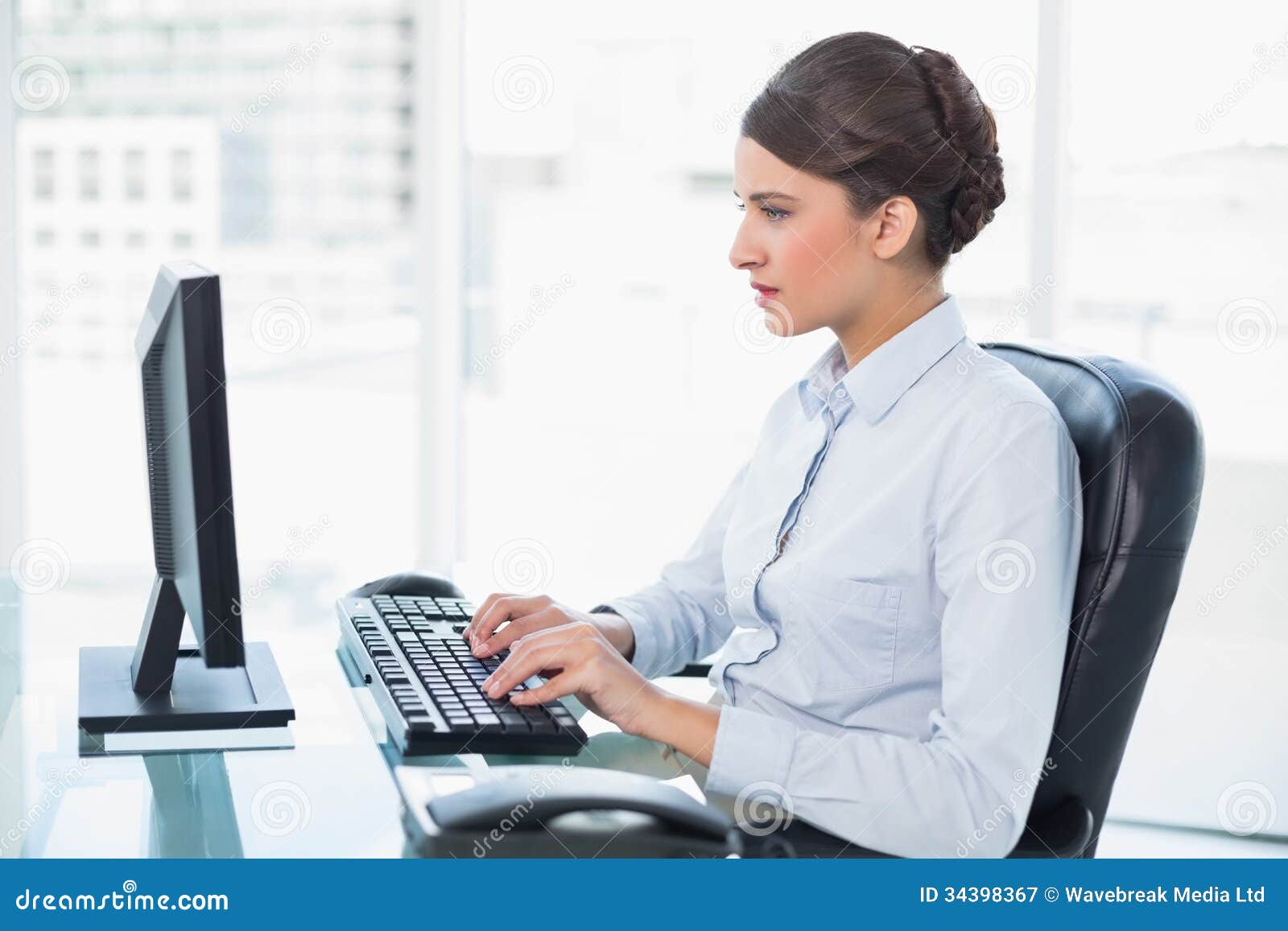 Concentrated Classy Brown Haired Businesswoman Typing on a Computer ...