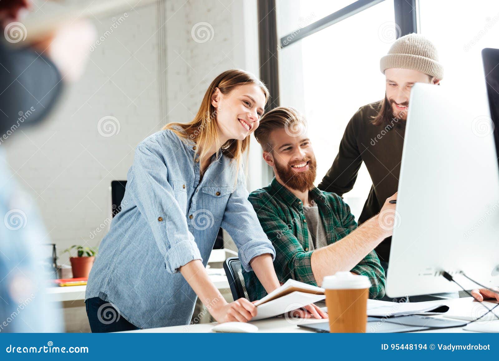 Concentrated Colleagues in Office Using Computer Stock Photo - Image of ...