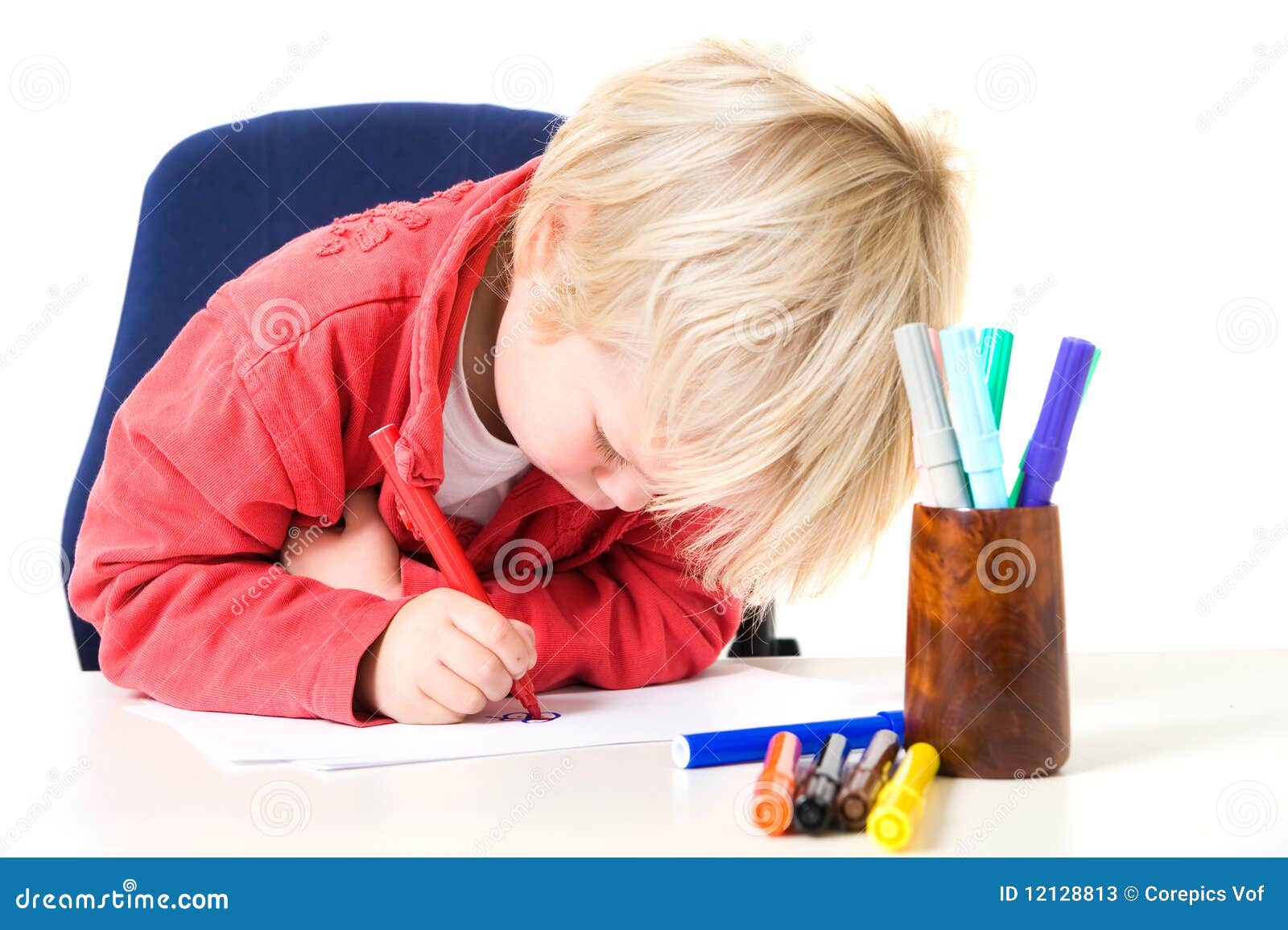Concentrated drawing stock image. Image of child, drawing - 12128813