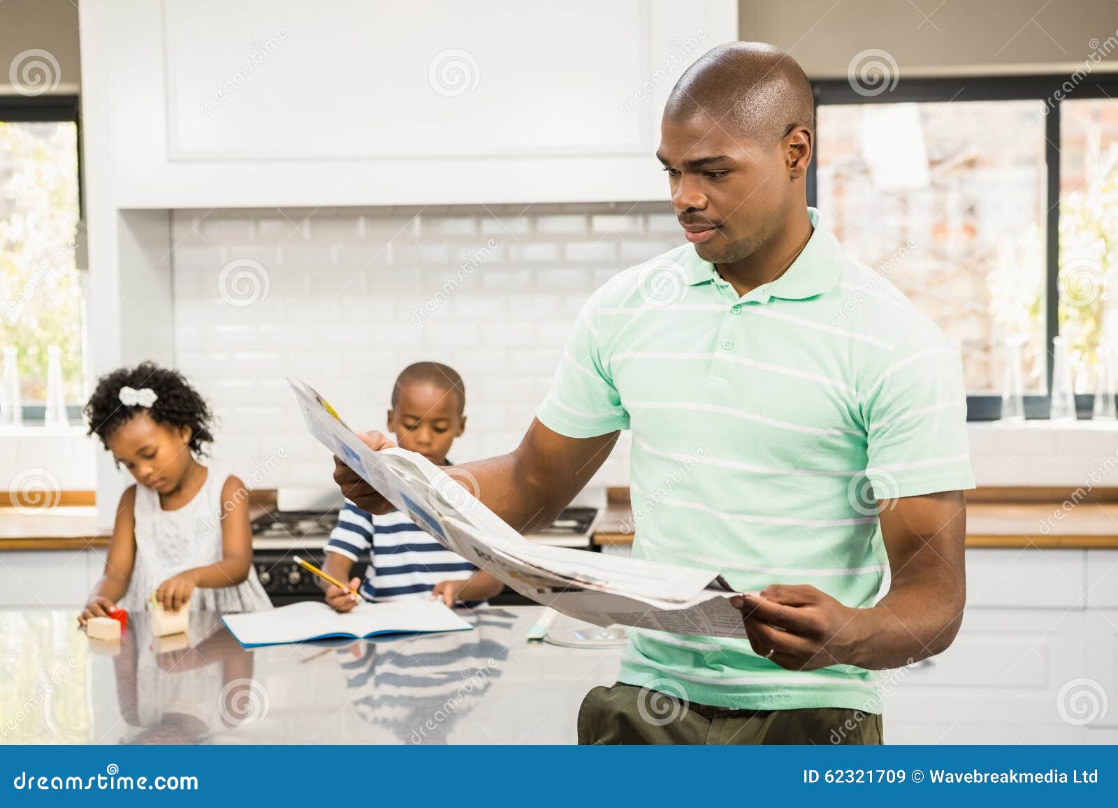 Concentrated Father Reading Paper Stock Image - Image of abode ...