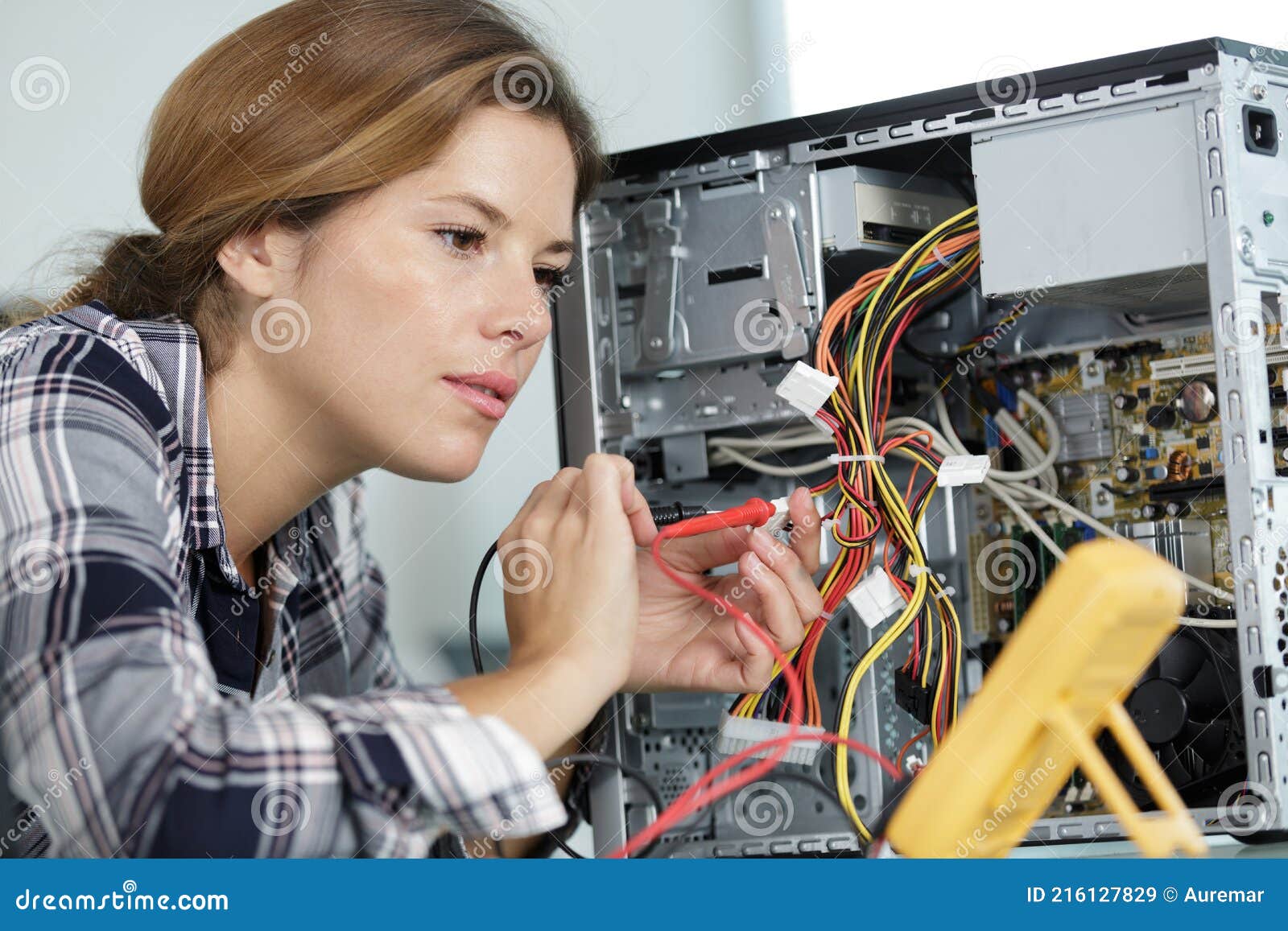 Concentrated Female Fixing Pc Stock Image - Image of privilege, female ...