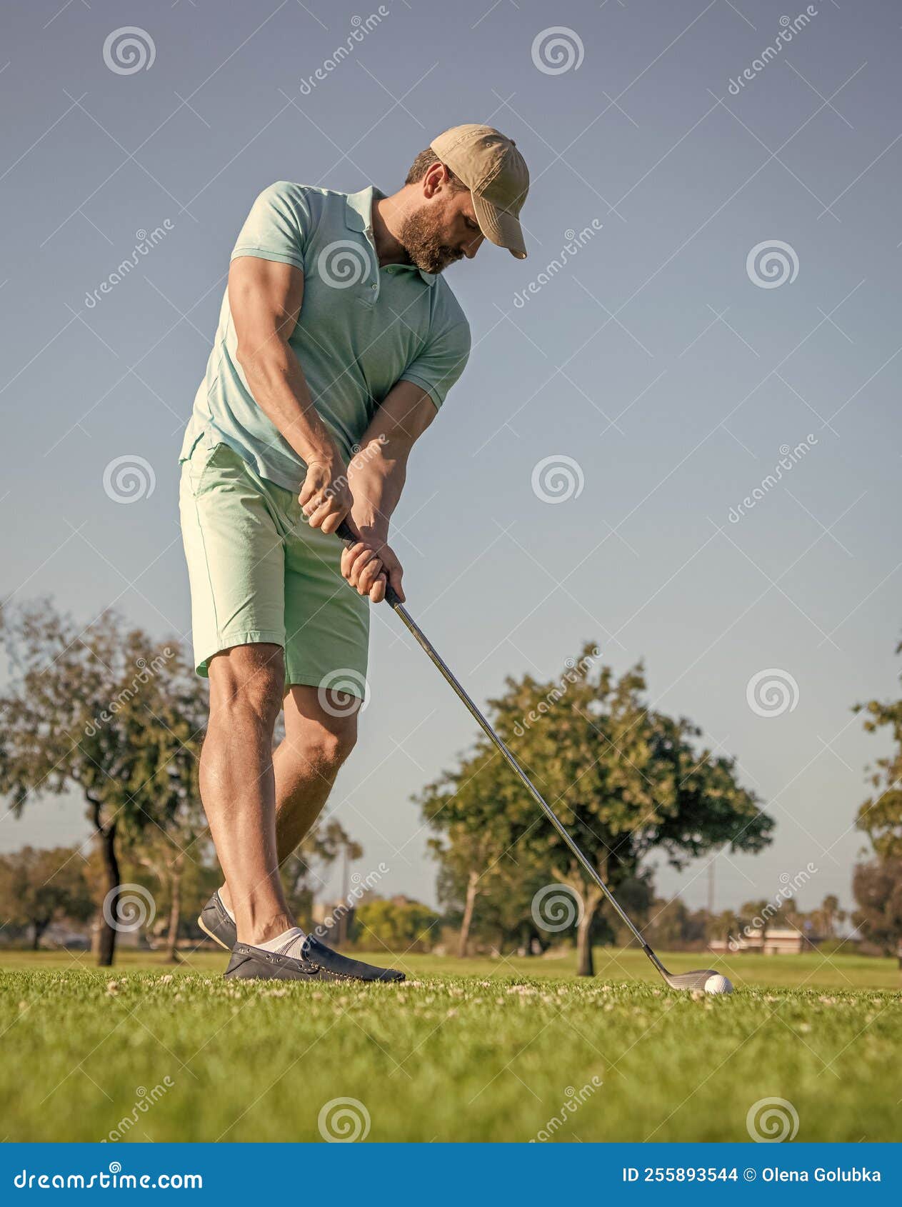 Concentrated Golfer in Cap with Golf Club, Golfing Stock Photo - Image ...
