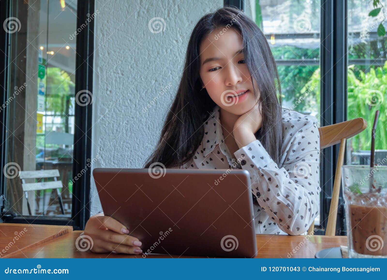 Girl Smiling while Typing on Computer. Stock Image - Image of modern ...