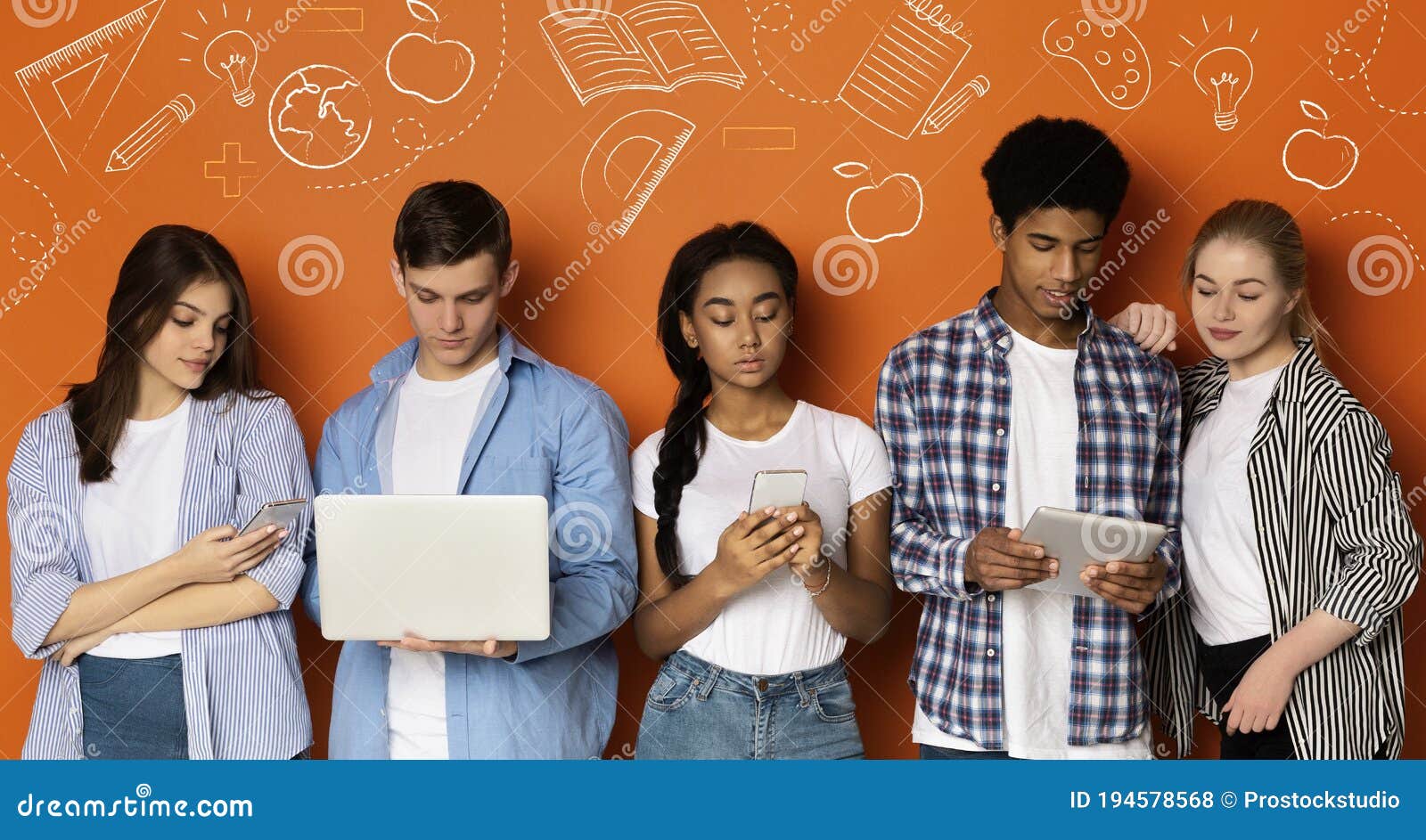 Concentrated Group of Students Studying Together, Using Gadgets Stock ...