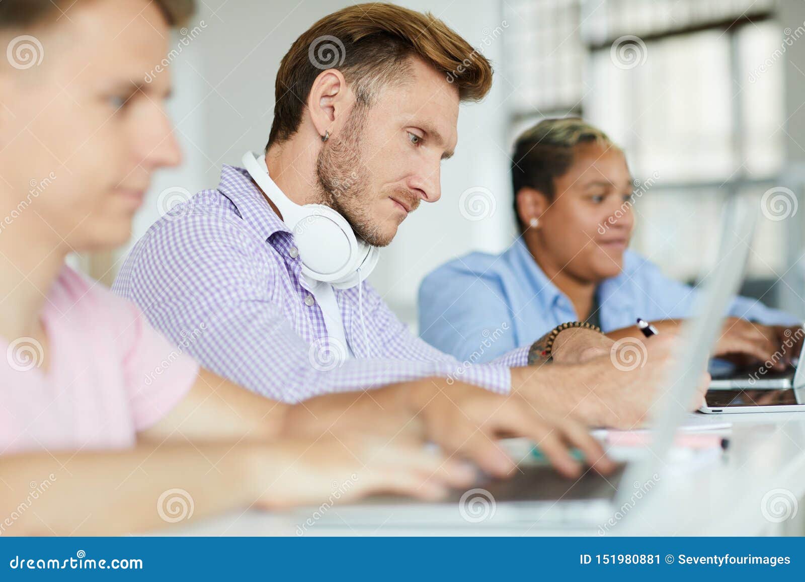 Concentrated Guy Analyzing Information Stock Image - Image of space ...