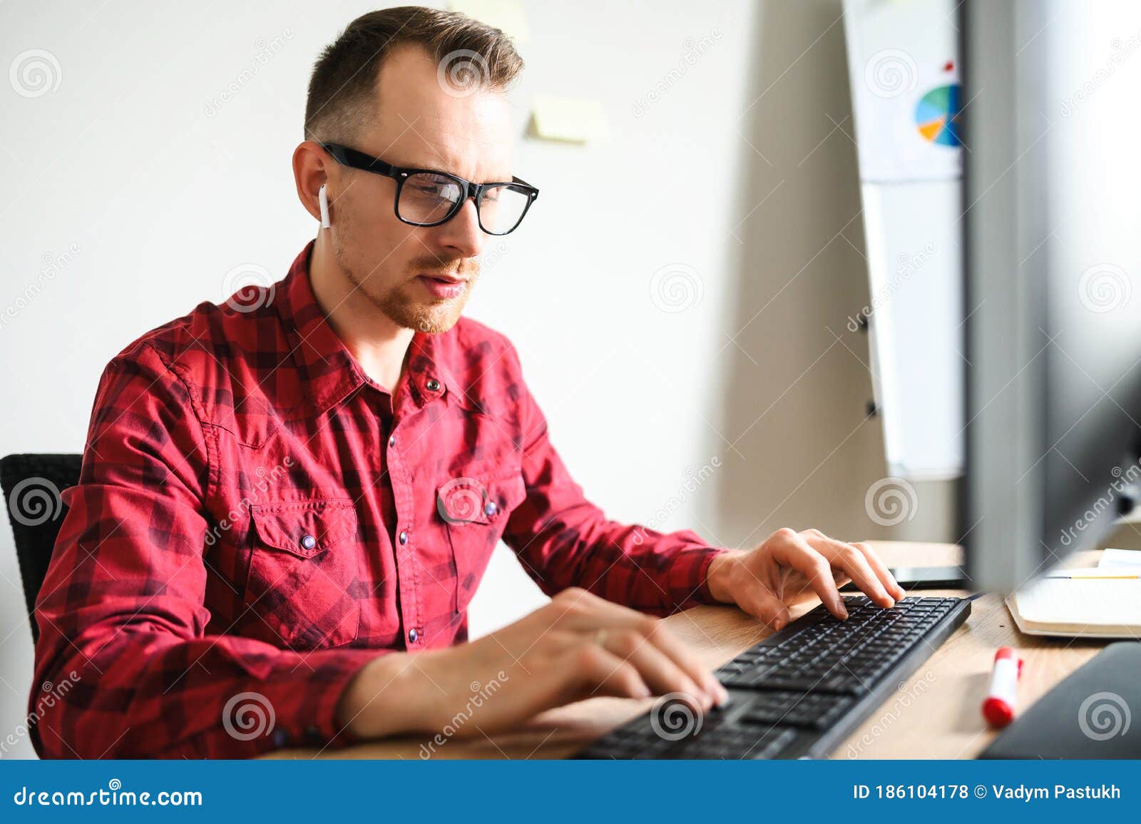 Concentrated Guy is Typing Something on PC Stock Photo - Image of ...