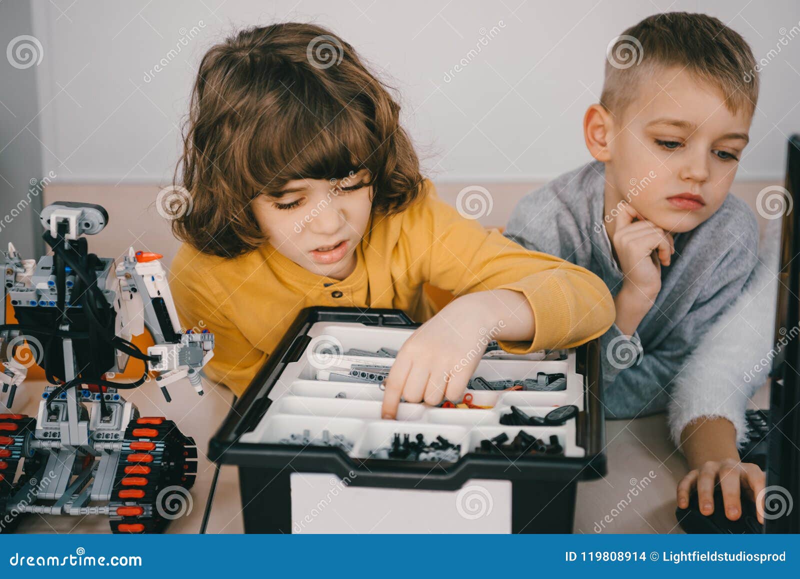 Concentrated Kids Constructing Diy Robot, Stem Stock Photo - Image of ...