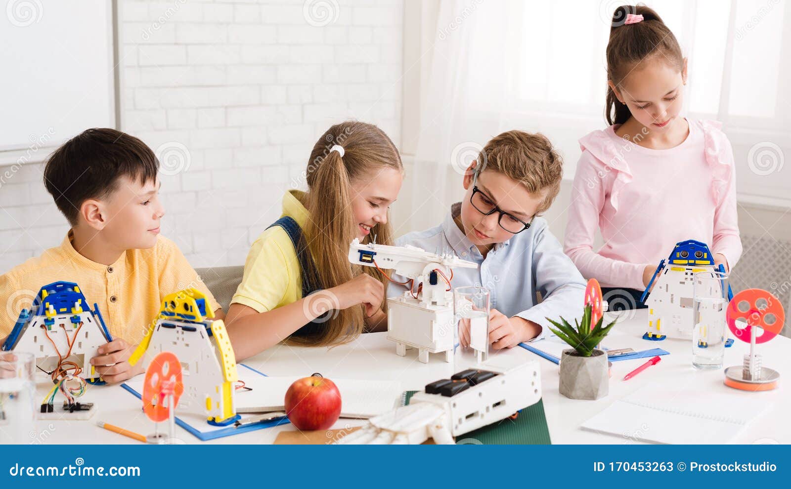 Concentrated Kids Constructing Robots at Stem Class Stock Image - Image ...