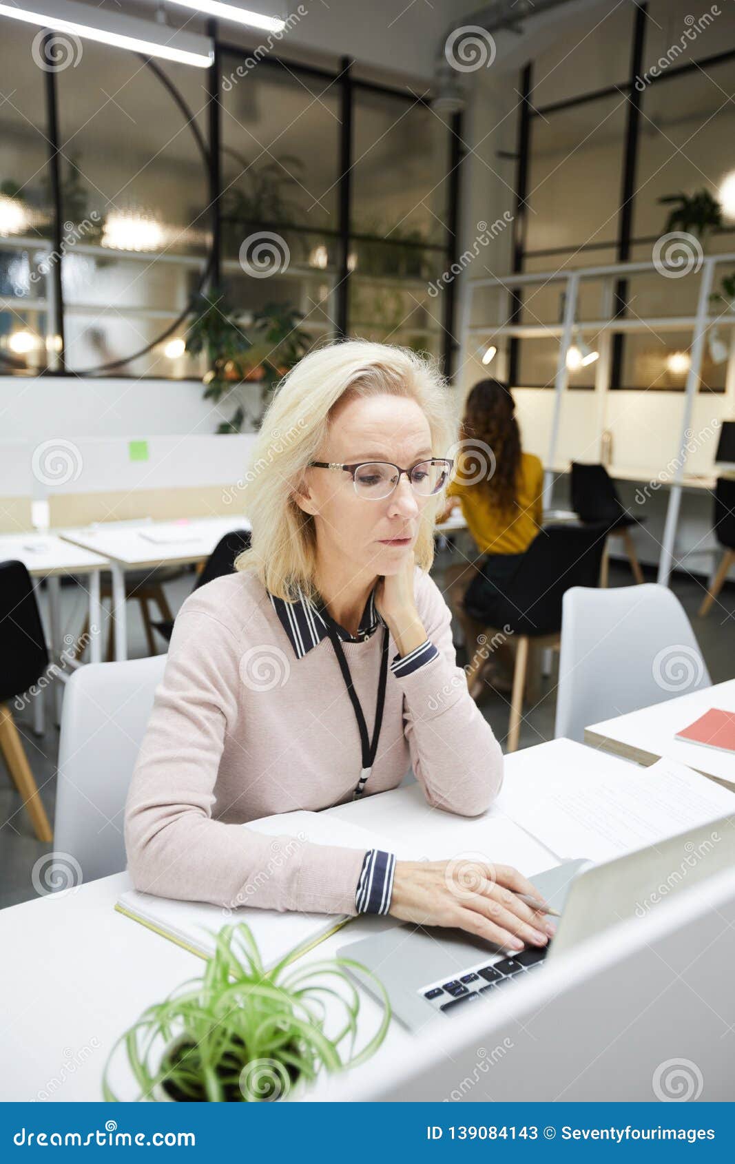 Concentrated Lady Manager Using Laptop Stock Image - Image of ...