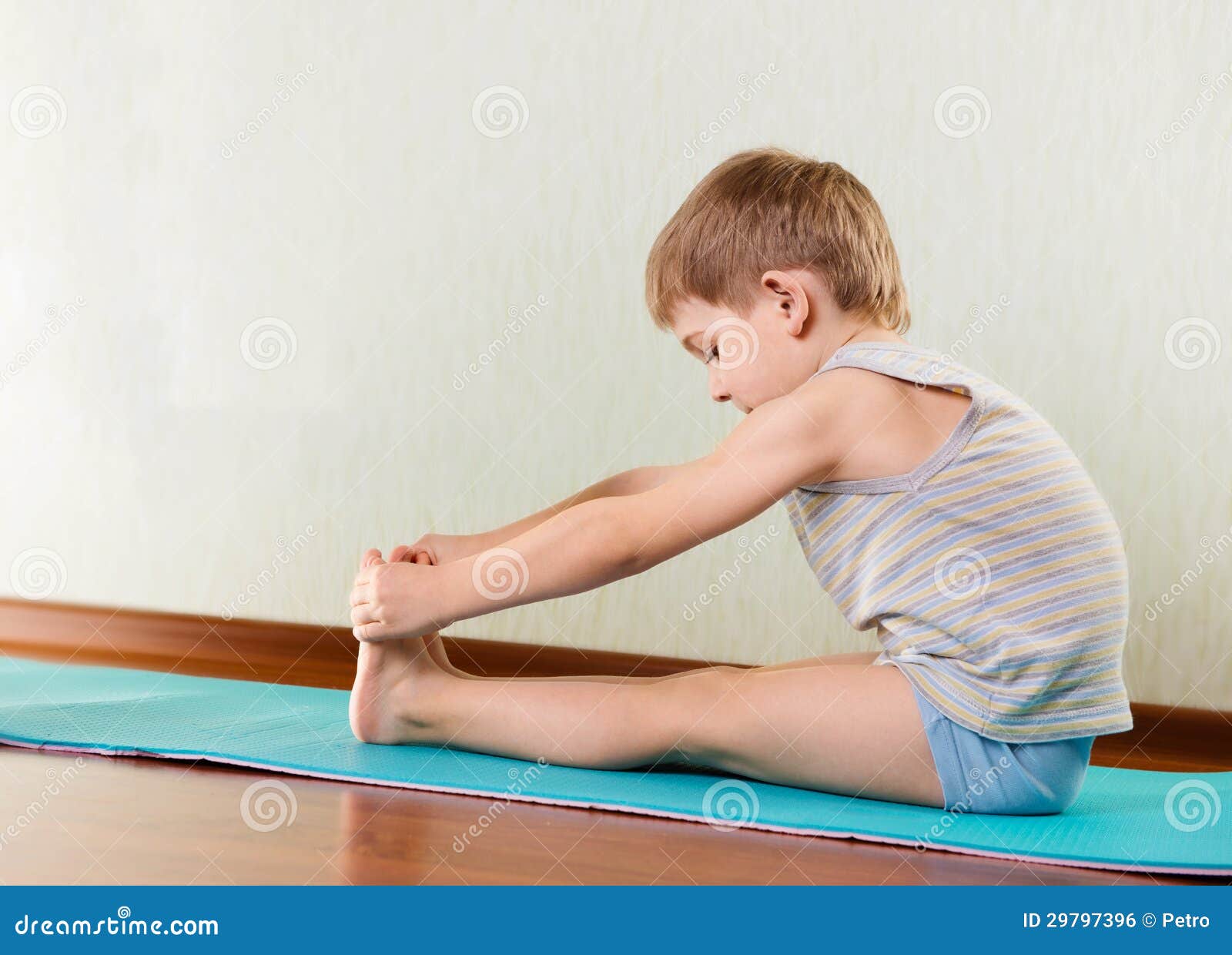 Little Boy Exercising and Stretching in Gym Stock Photo - Image of ...