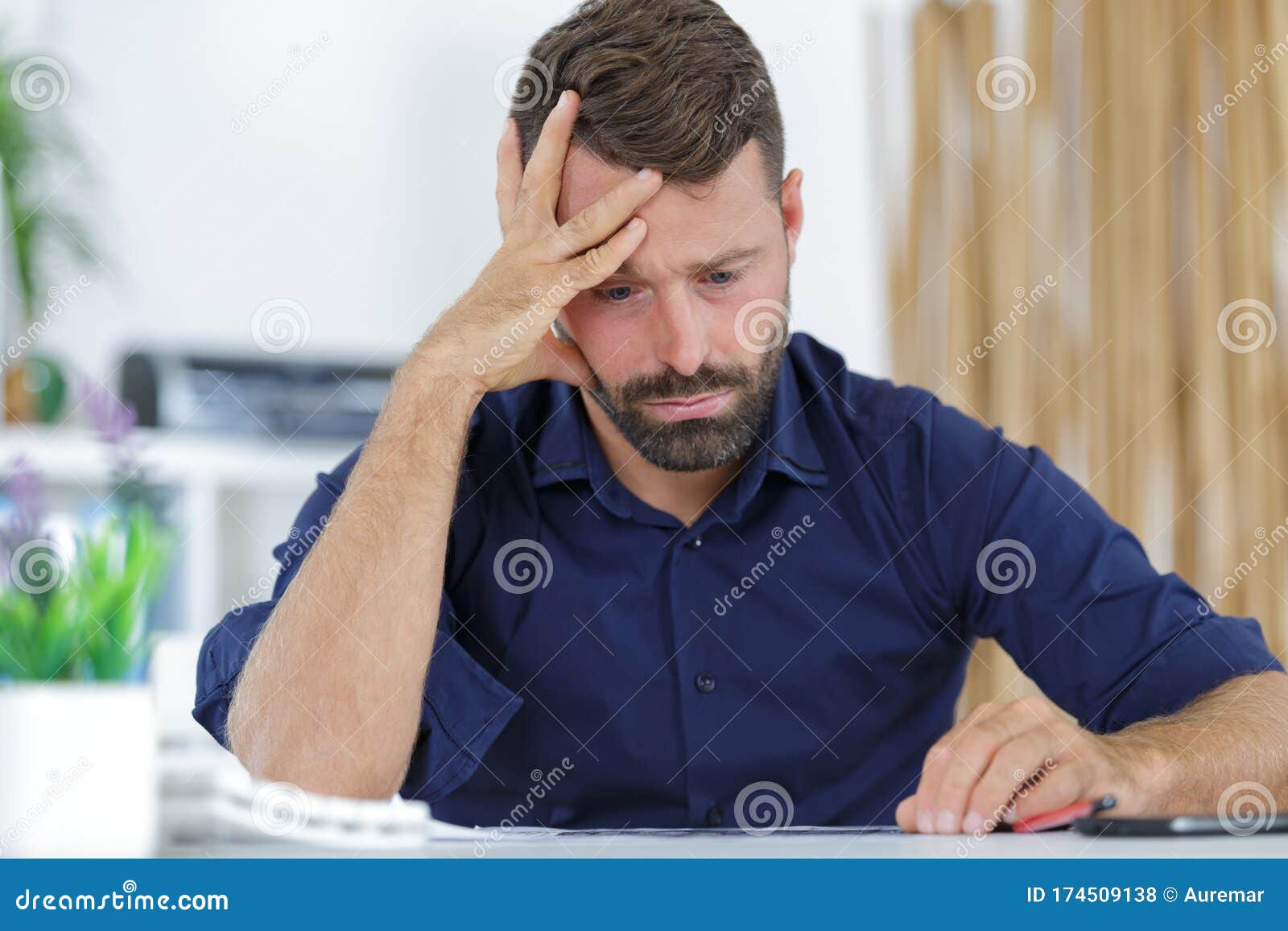 Concentrated Man Checking Blueprints Stock Photo - Image of sketch ...