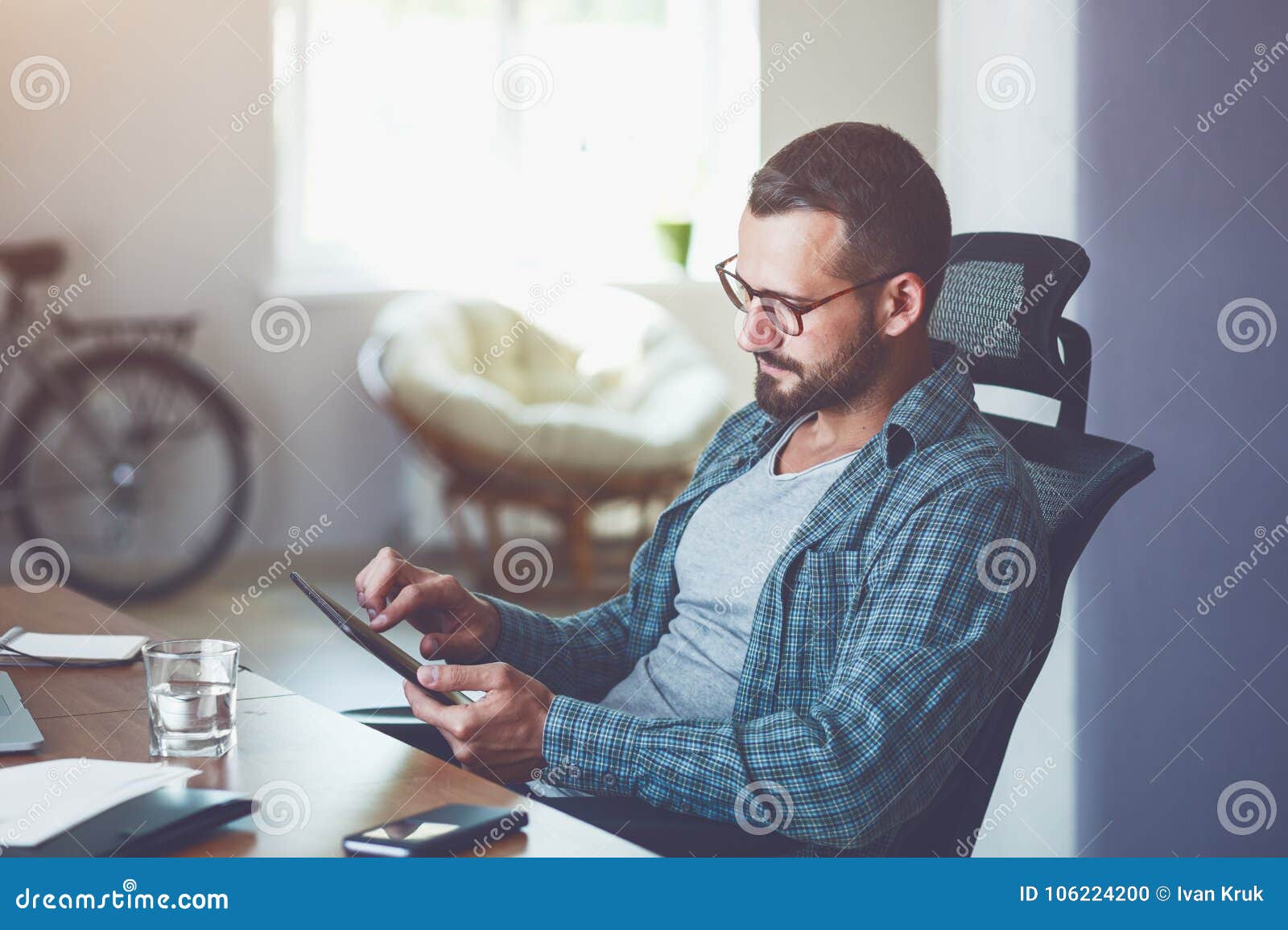 Man with digital tablet stock photo. Image of device - 106224200