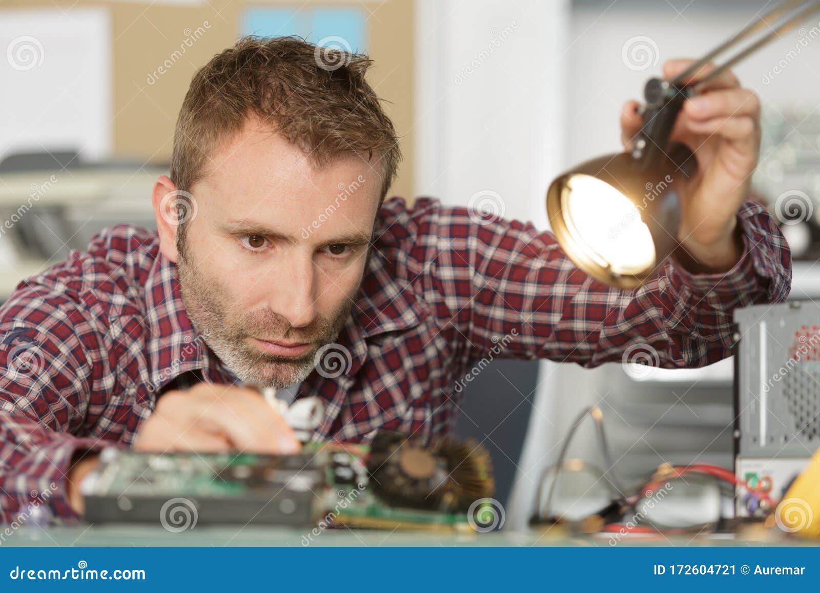 Concentrated Man Fixing Electronics Stock Image - Image of equipment ...