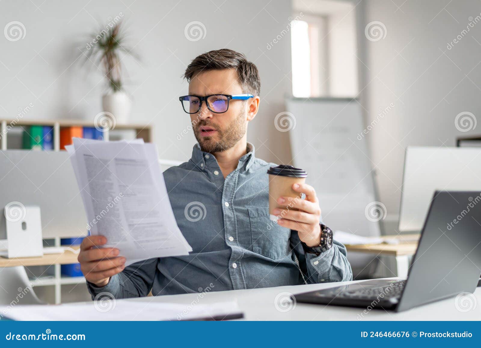 Concentrated Middle Aged Businessman Analyst Manager Working with ...