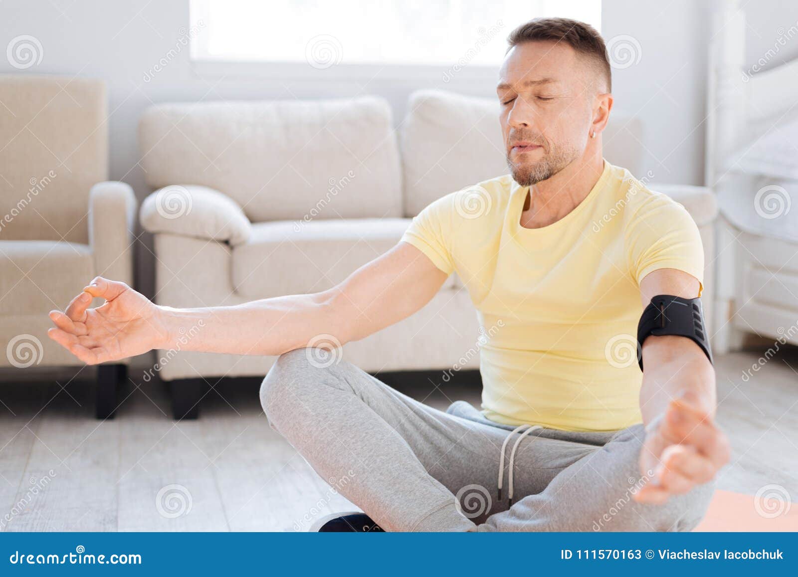 Concentrated Open Minded Man Trying Meditation Stock Image - Image of ...