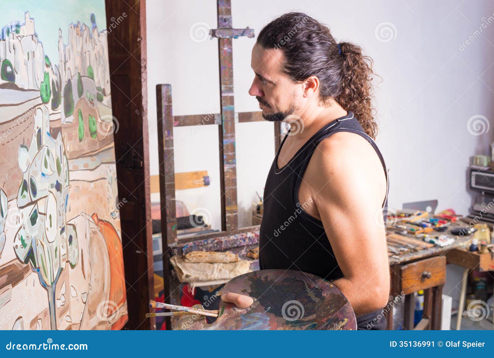 Concentrated in the Picture Stock Image - Image of long, artist: 35136991