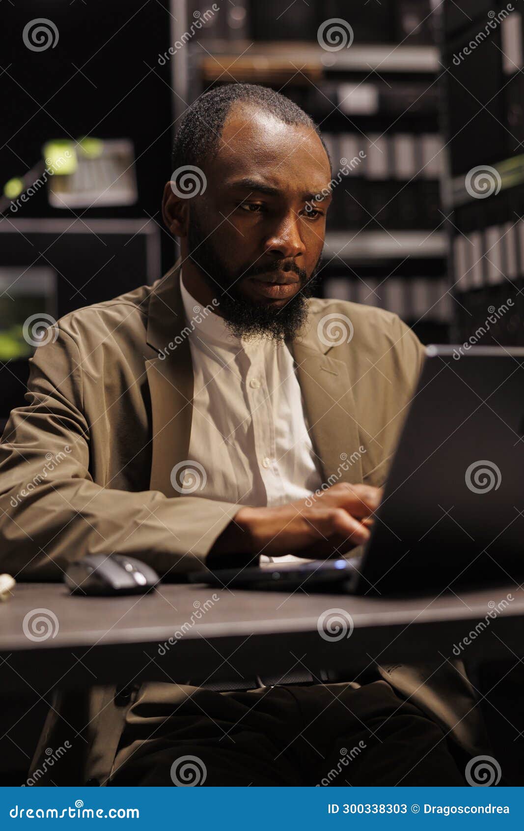 Concentrated Private Detective Checking Evidence Using Laptop Stock ...