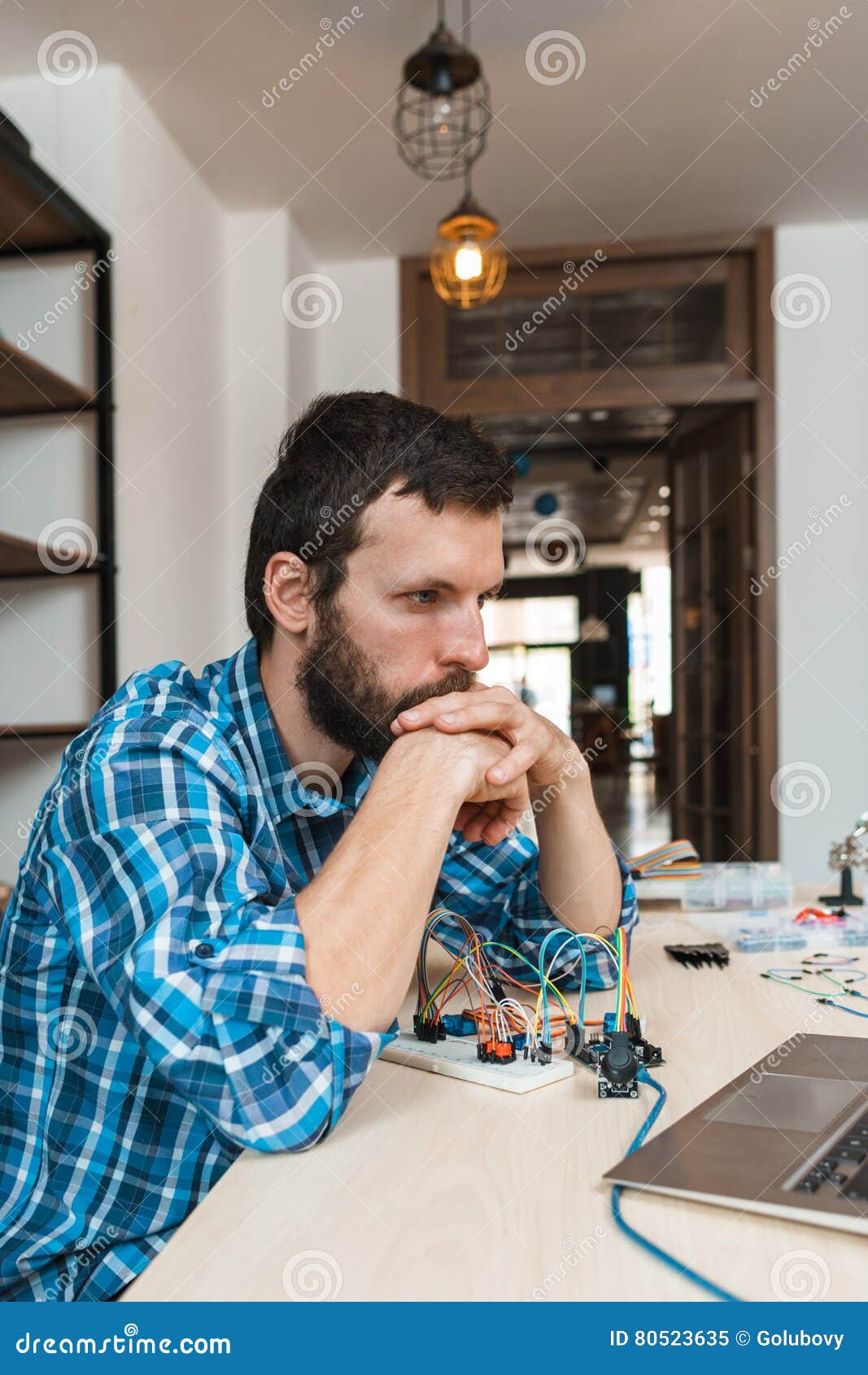 Concentrated Programmer Looking at Laptop Screen Stock Image - Image of ...