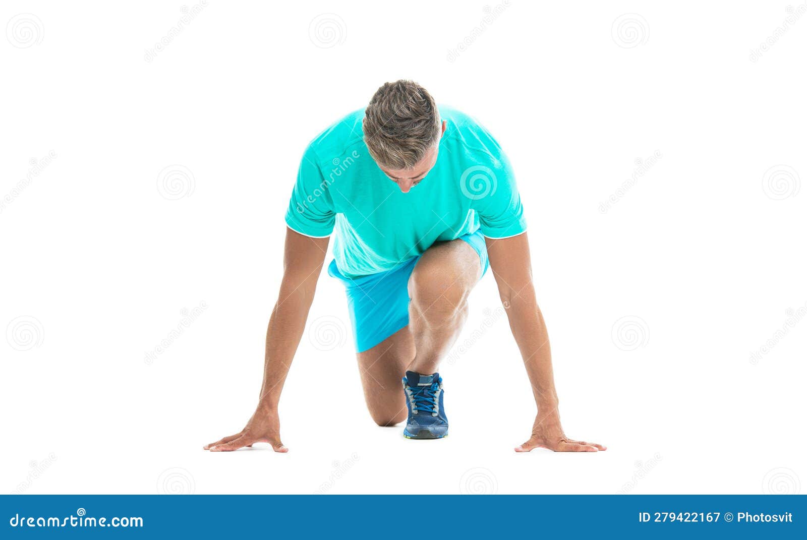 Concentrated Runner Getting Ready To Start Training into Action. Runner ...