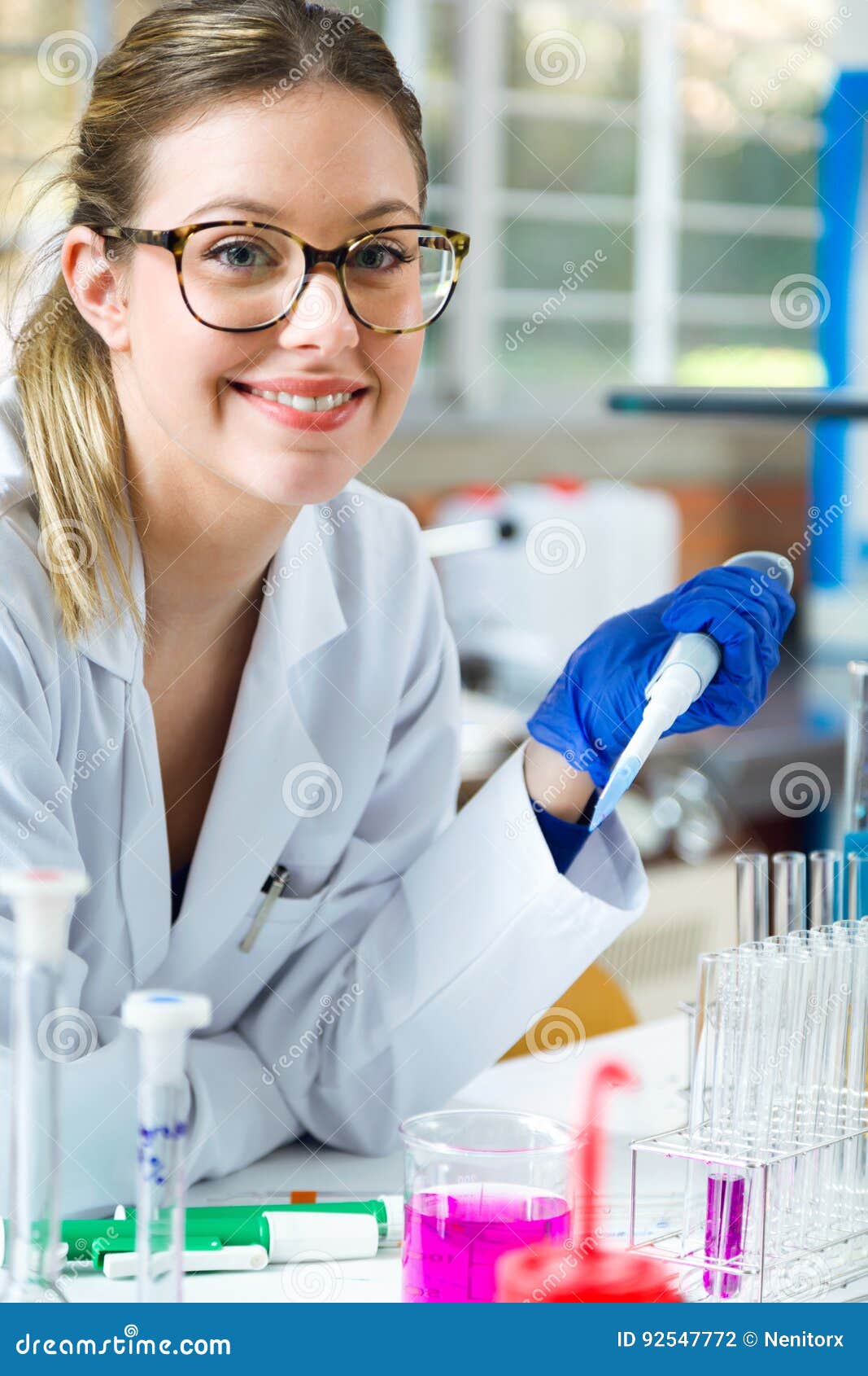 Concentrated Scientist Making Experiment in Laboratory. Stock Photo ...
