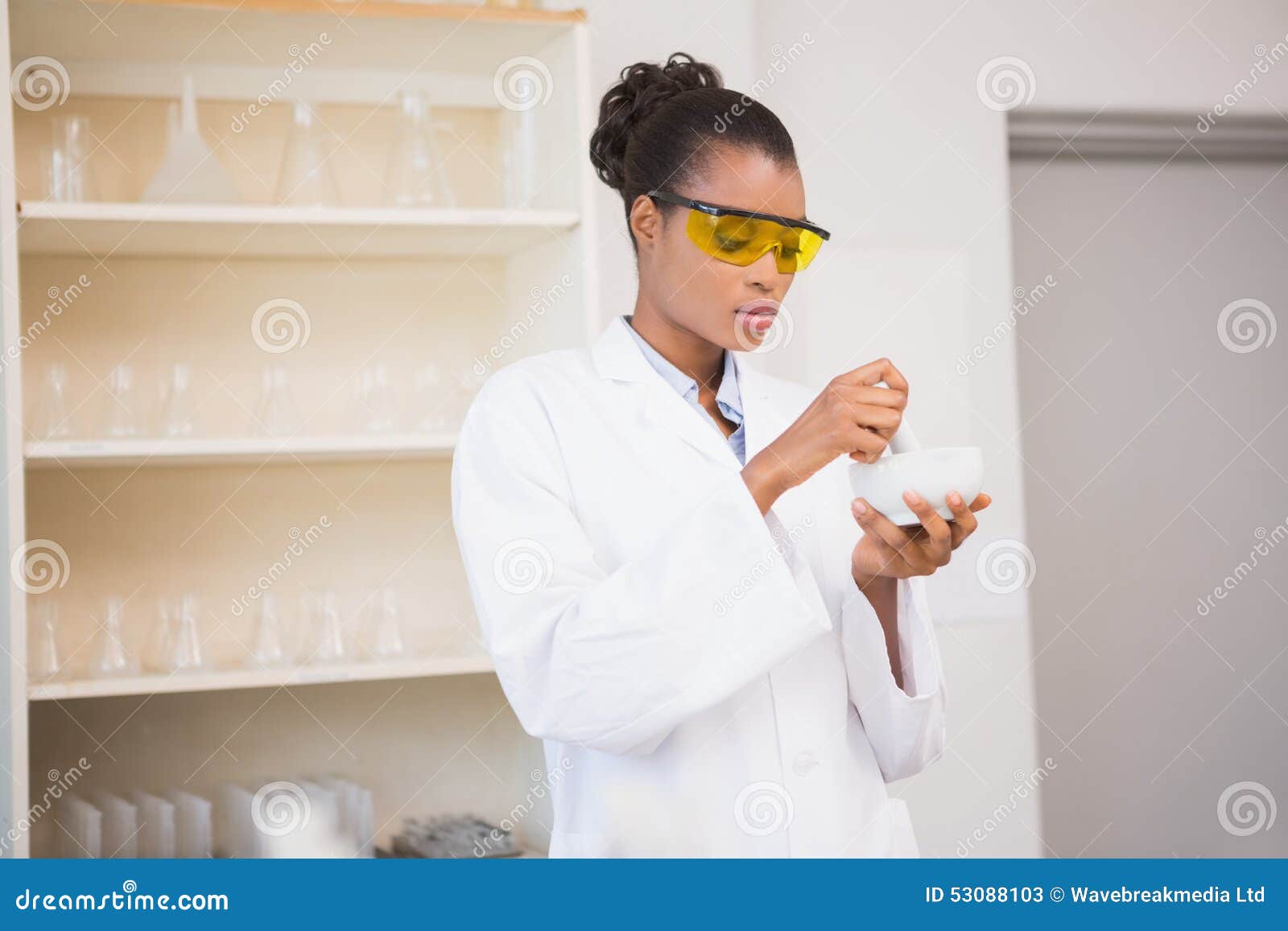Concentrated Scientist Using Pestle and Mortar Stock Image - Image of ...