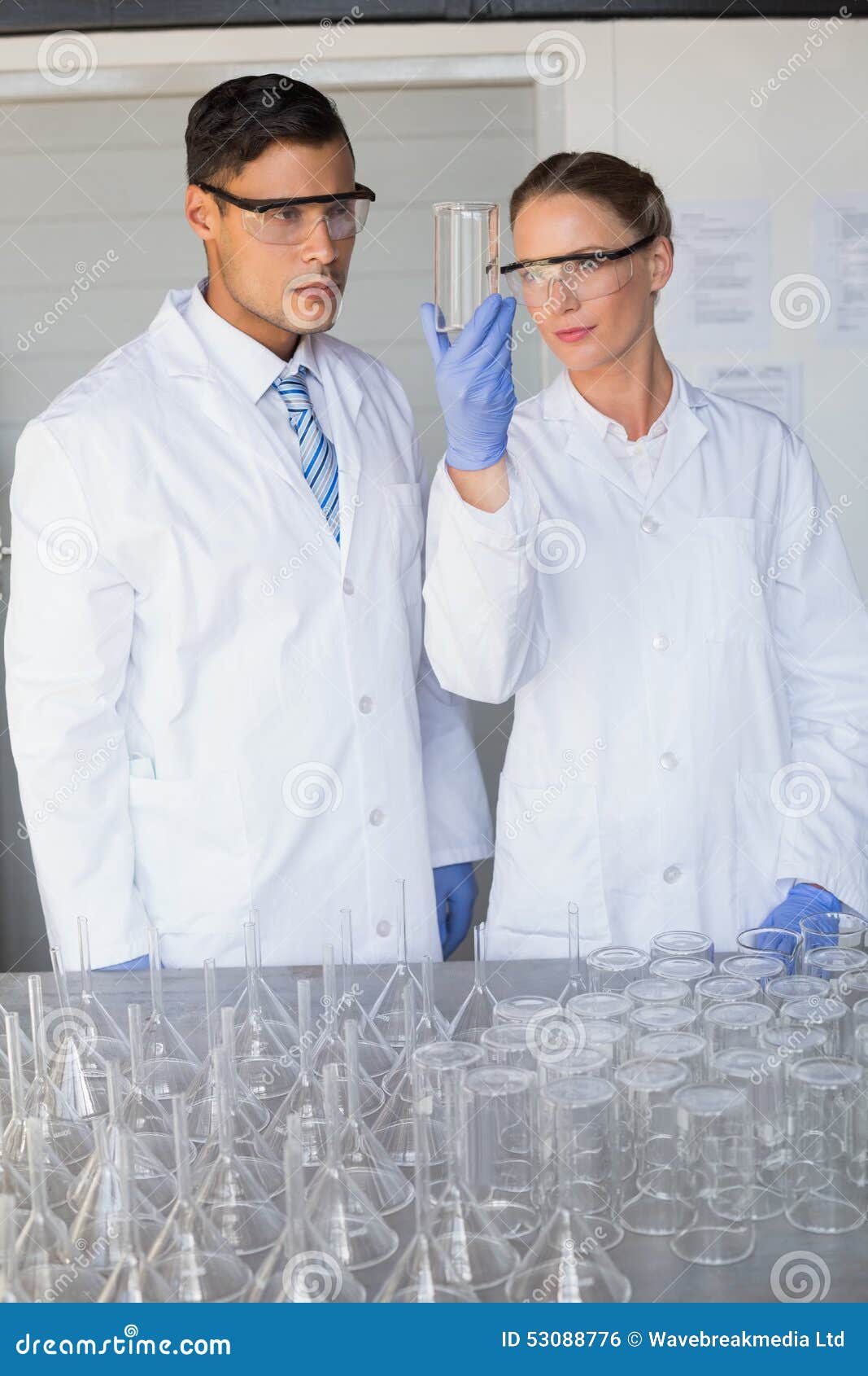 Concentrated Scientists Looking at Beaker Stock Photo - Image of ...