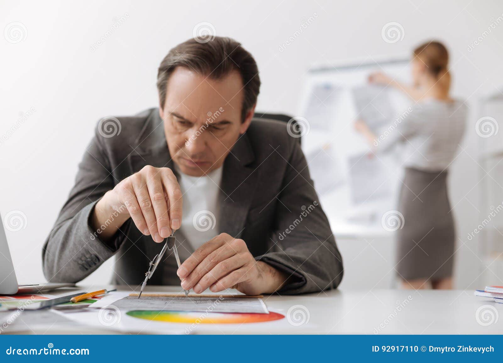 Concentrated Serious Engineer Drawing in the Office Stock Photo - Image ...