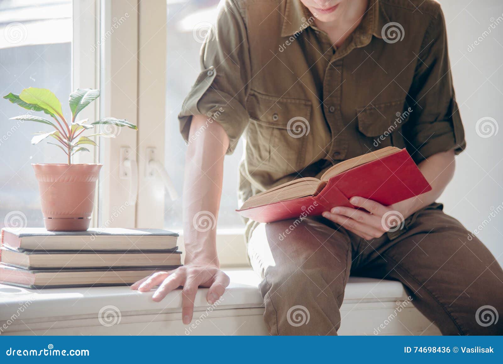 Concentrated Serious Young Man Read Book Stock Photo - Image of high ...