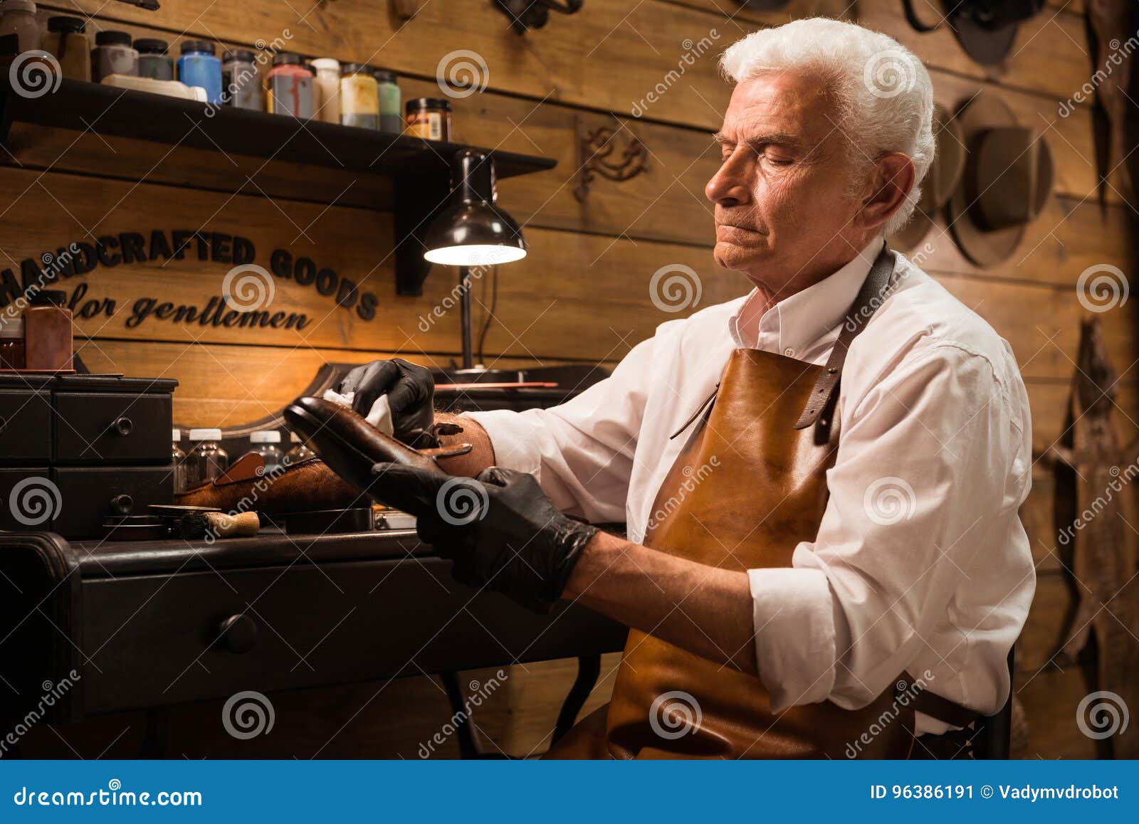 Concentrated Shoemaker in Workshop Making Shoes Stock Image - Image of ...