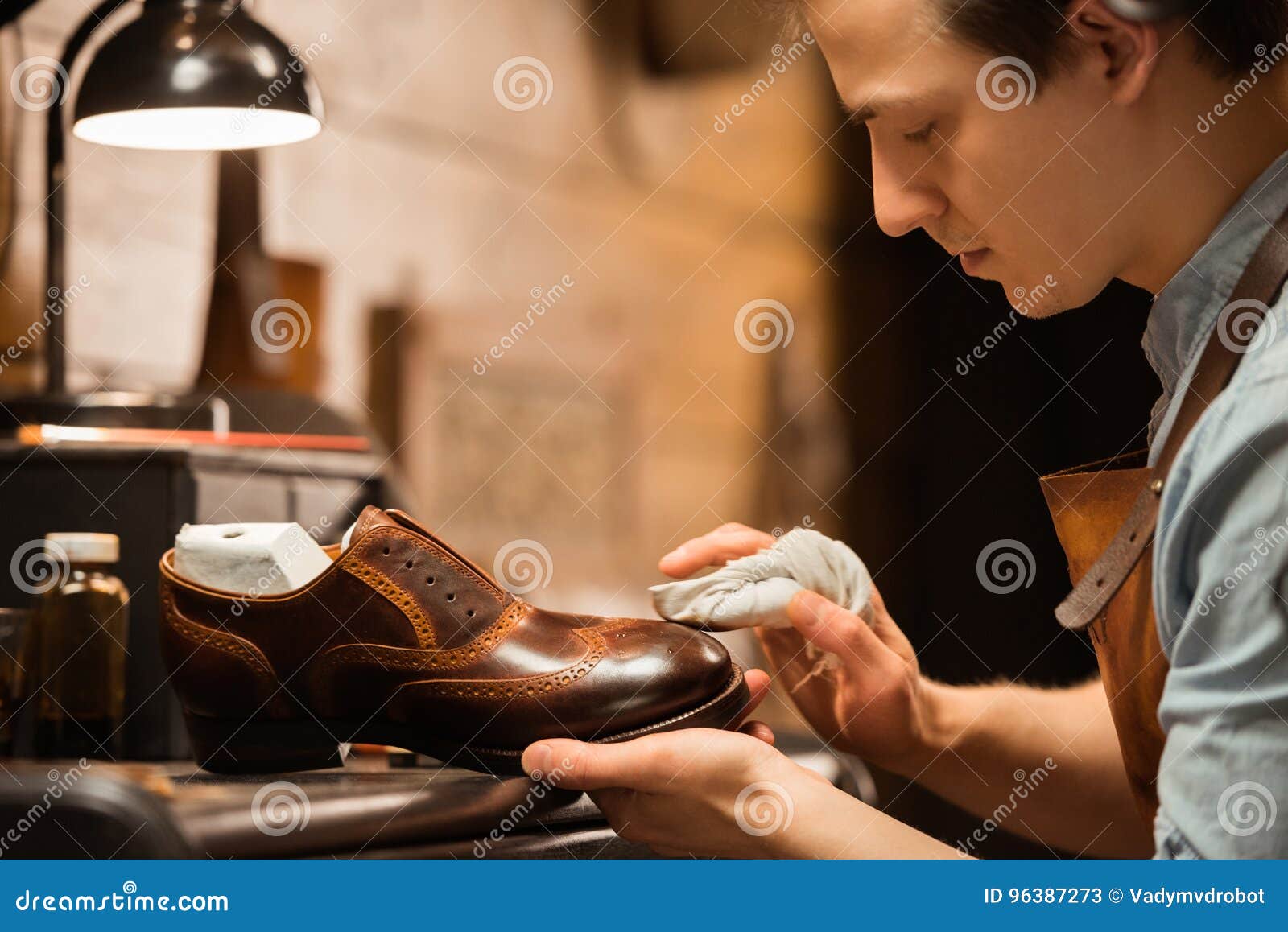 Concentrated Shoemaker in Workshop Making Shoes Stock Image - Image of ...
