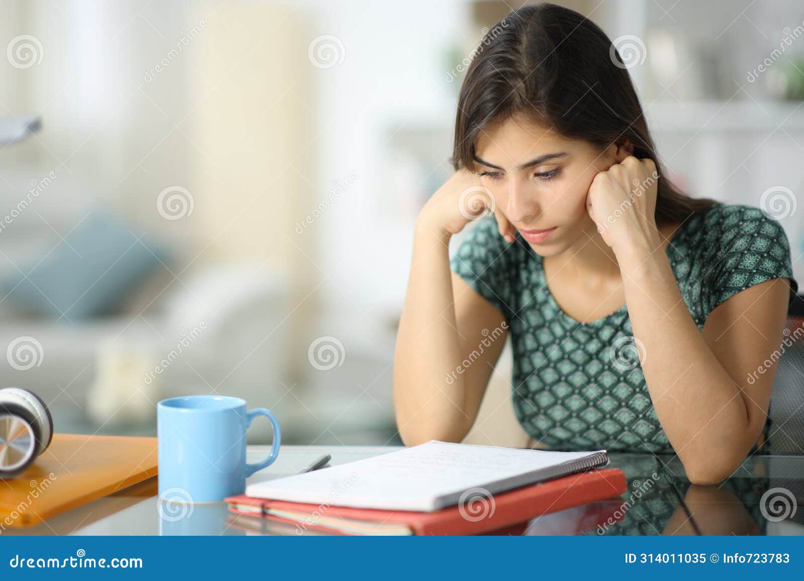Concentrated Student Memorizing Notes at Home Stock Image - Image of ...