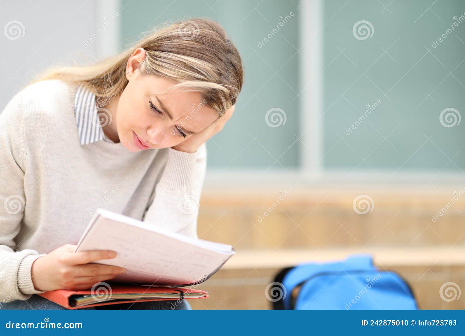 Concentrated Student Reading Notes Studying on Campus Stock Photo ...