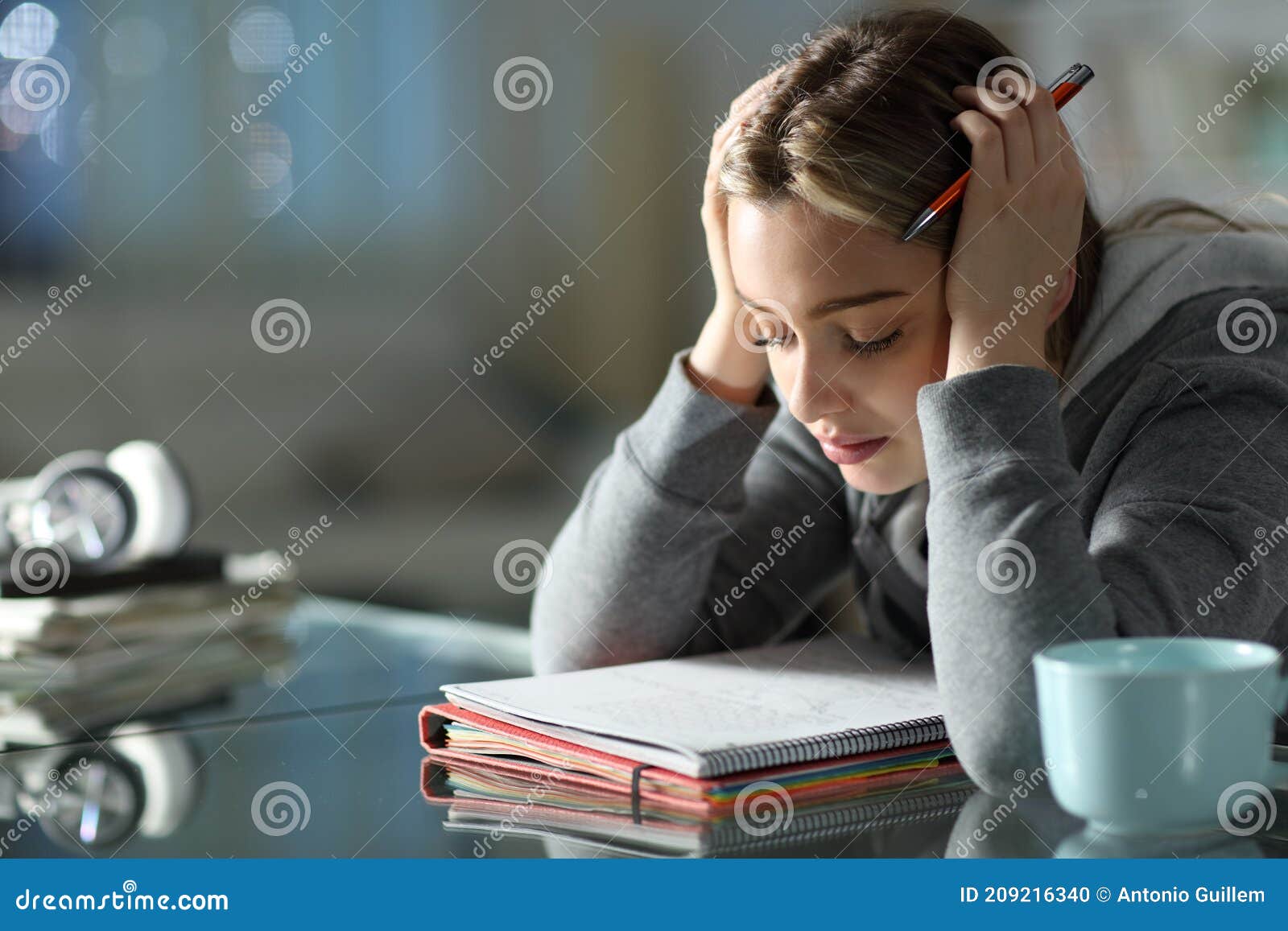 Concentrated Student Studying Memorizing Notes Stock Photo - Image of ...