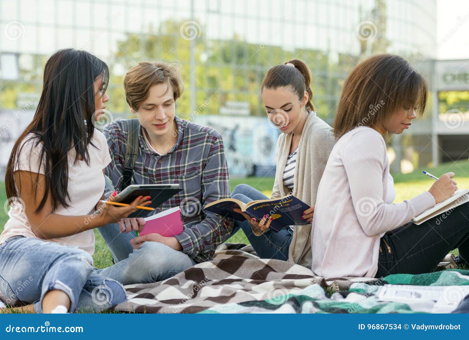 Concentrated Students Studying Outdoors. Stock Photo - Image of college ...