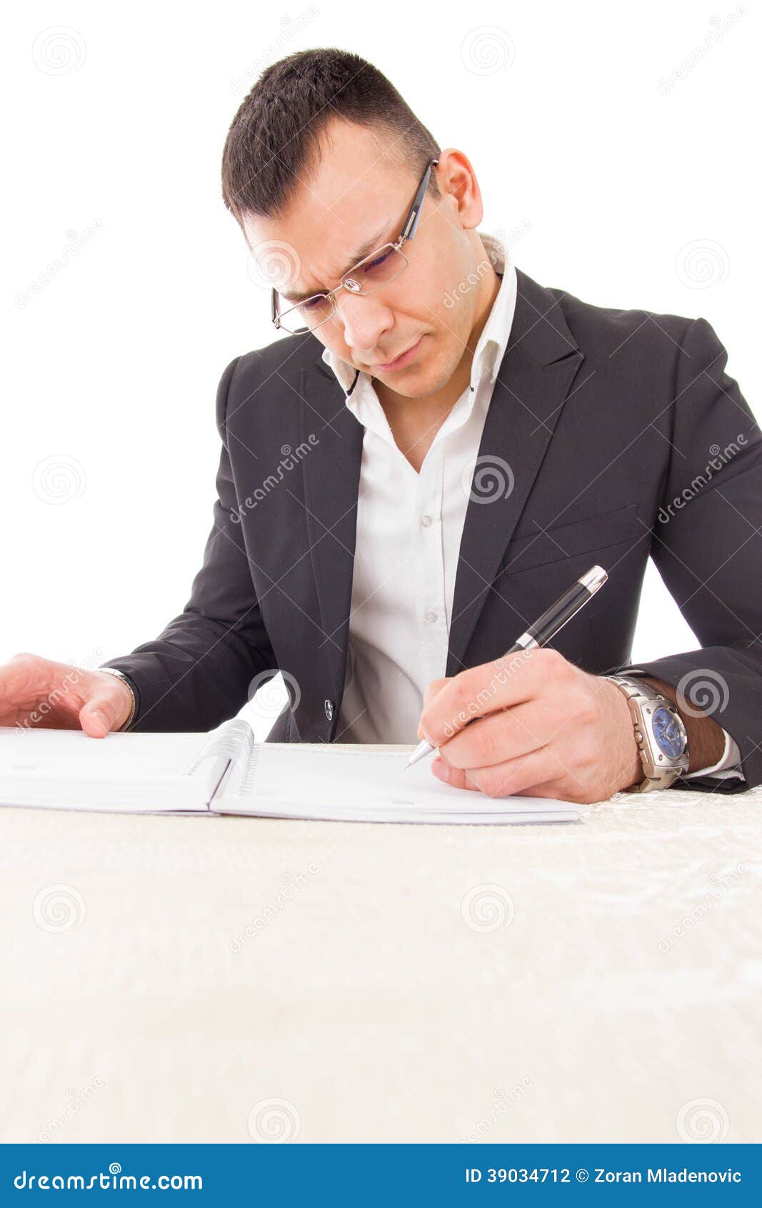 Concentrated Thoughtful Professor Writing Evaluation and Adding Stock ...