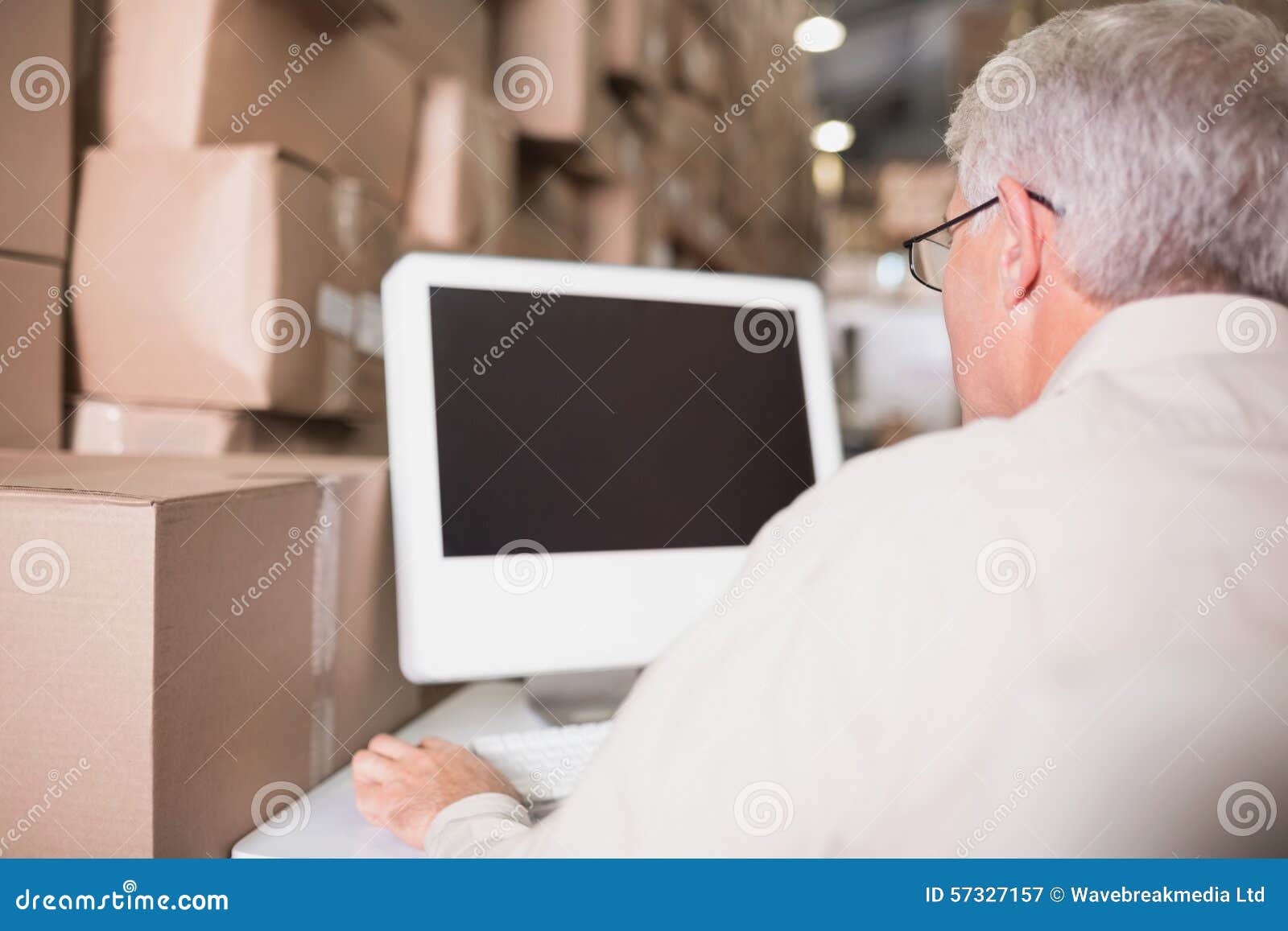 Concentrated Warehouse Manager Using Computer Stock Image - Image of ...