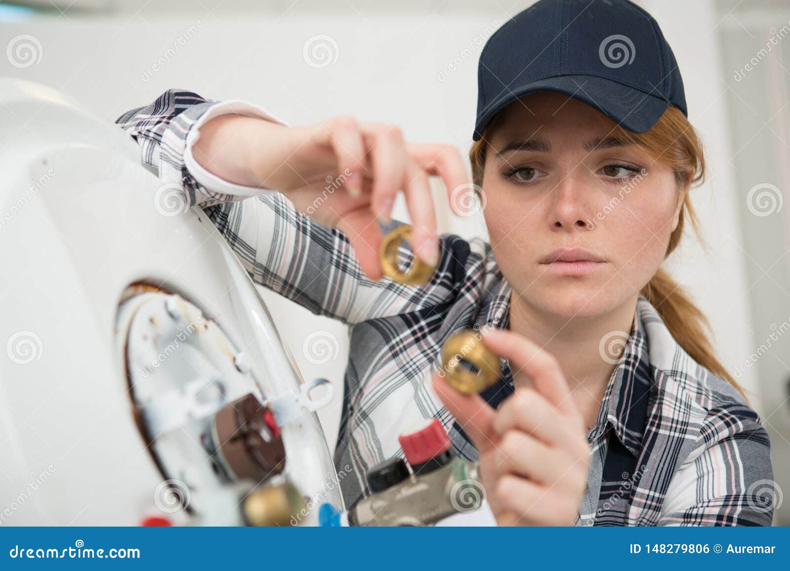 Concentrated Woman Fixing Boiler Stock Photo - Image of domestic ...